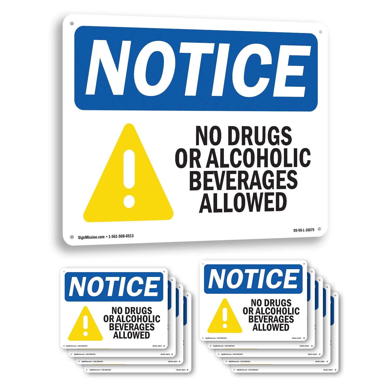 No Drugs No Alcoholic Beverages Allowed OSHA Notice Aluminum Sign 24 ...