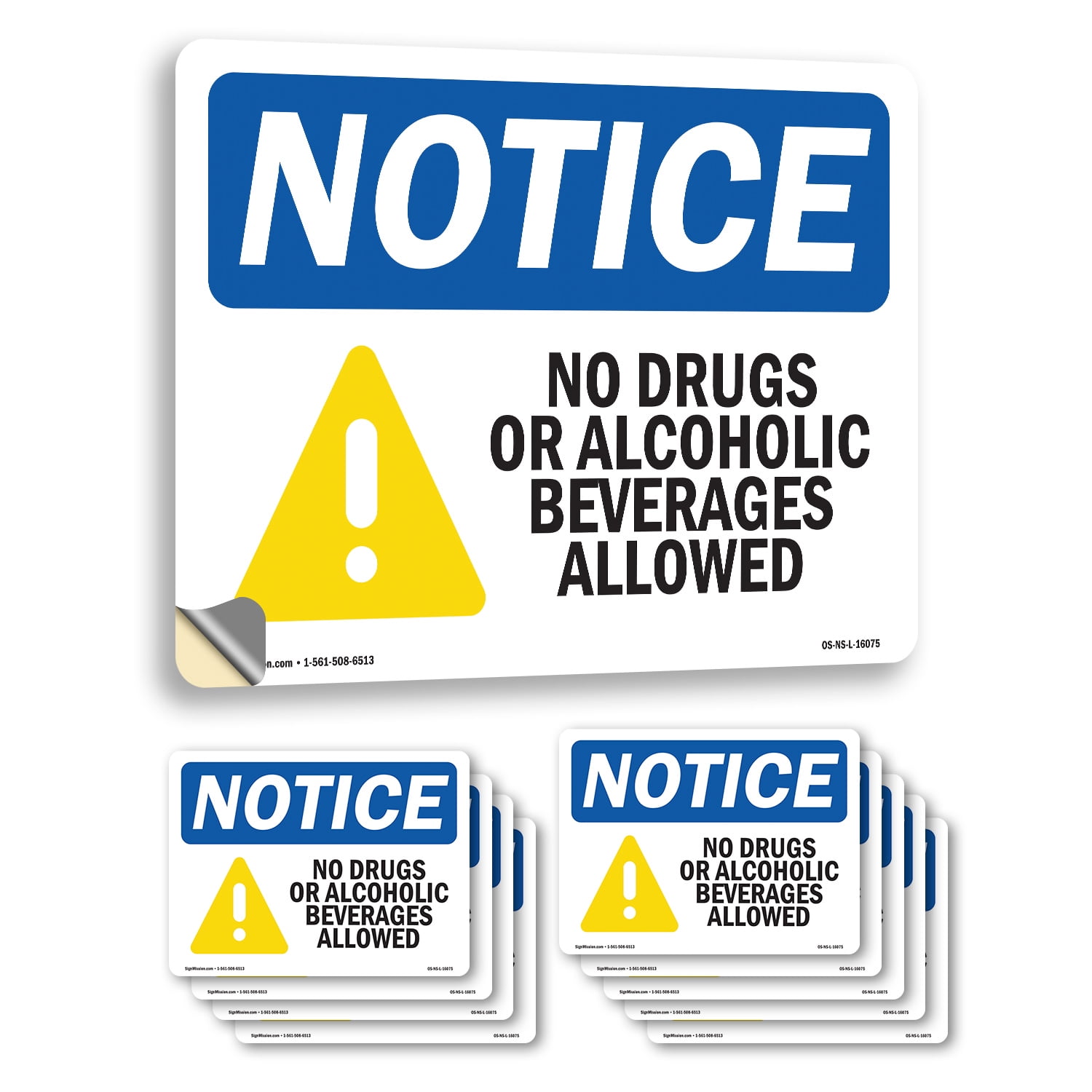 No Drugs No Alcoholic Beverages Allowed OSHA Notice Vinyl Decal Label ...