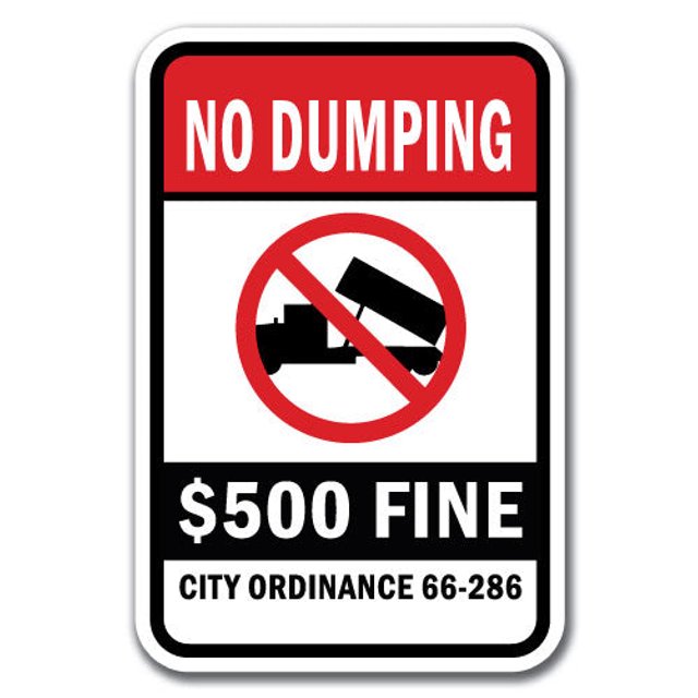No Dumping $500 Fine City Ordinance 66-286 Sign 12" x 18" Heavy Gauge ...