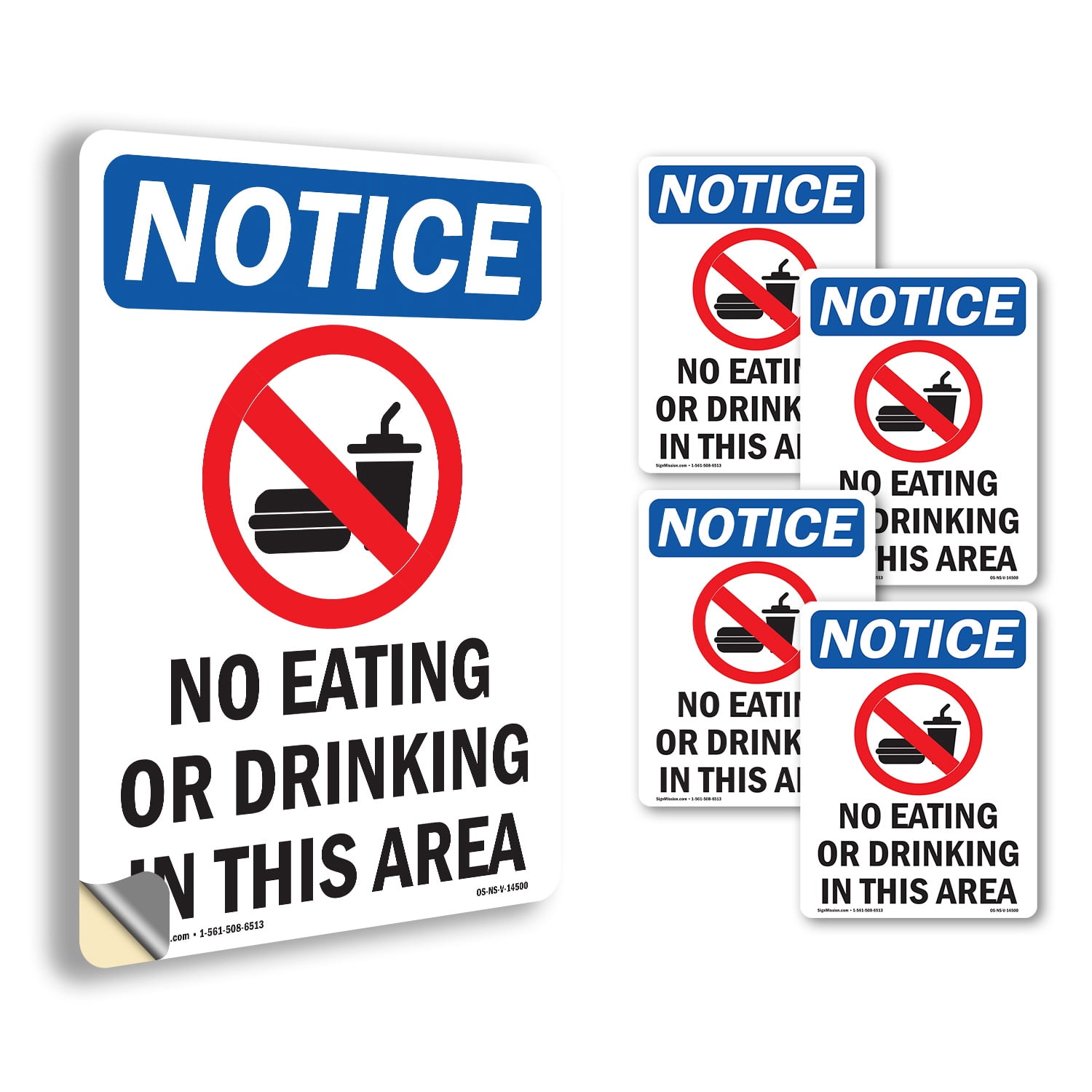 No Eating Or Drinking With Symbol OSHA Notice Vinyl Decal Label 10 Inch ...