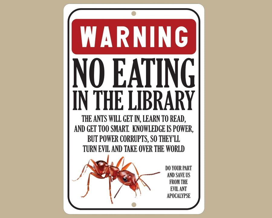 No Eating in the Library Sign, Funny Library Rules Sign, Quiet Zone ...