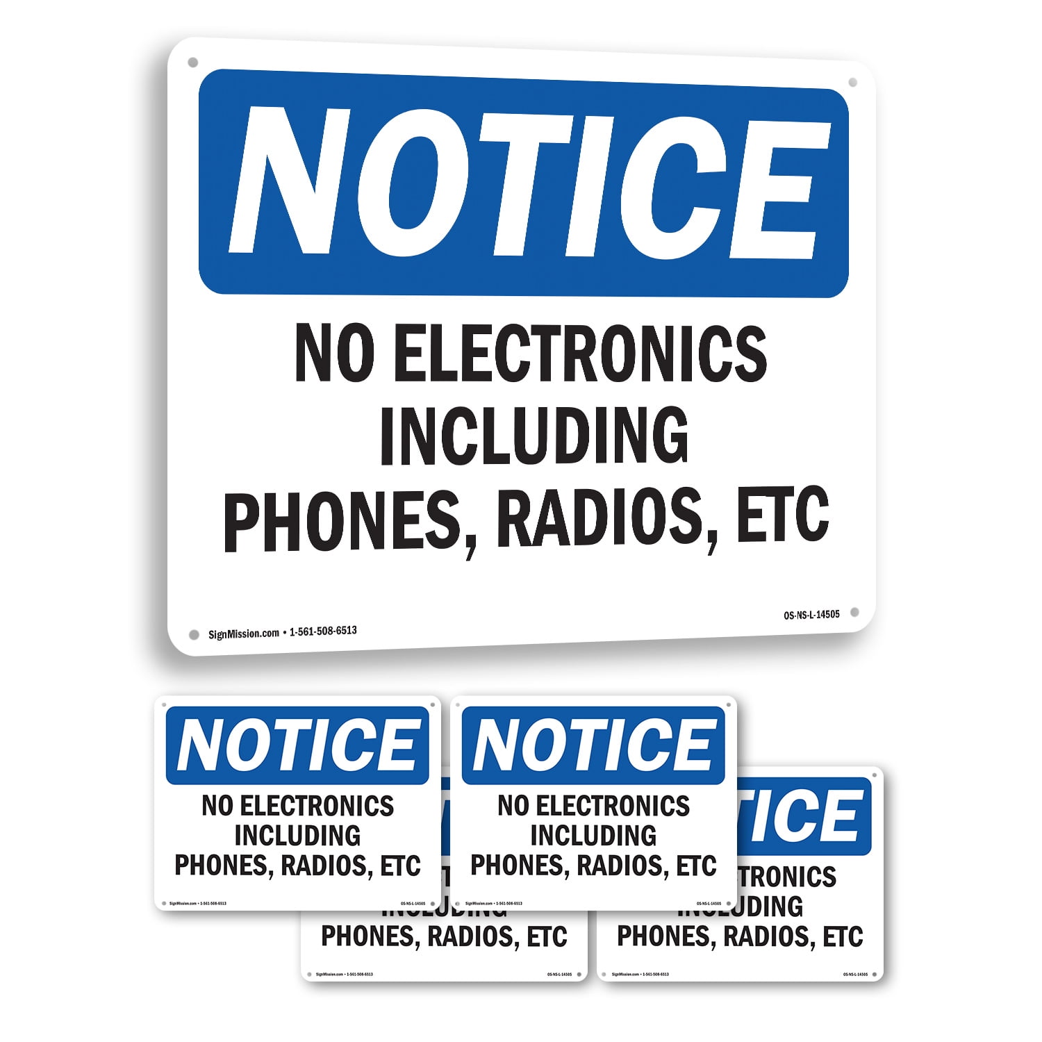No Electronics Including Phones Radios Etc OSHA Notice Rigid Plastic ...