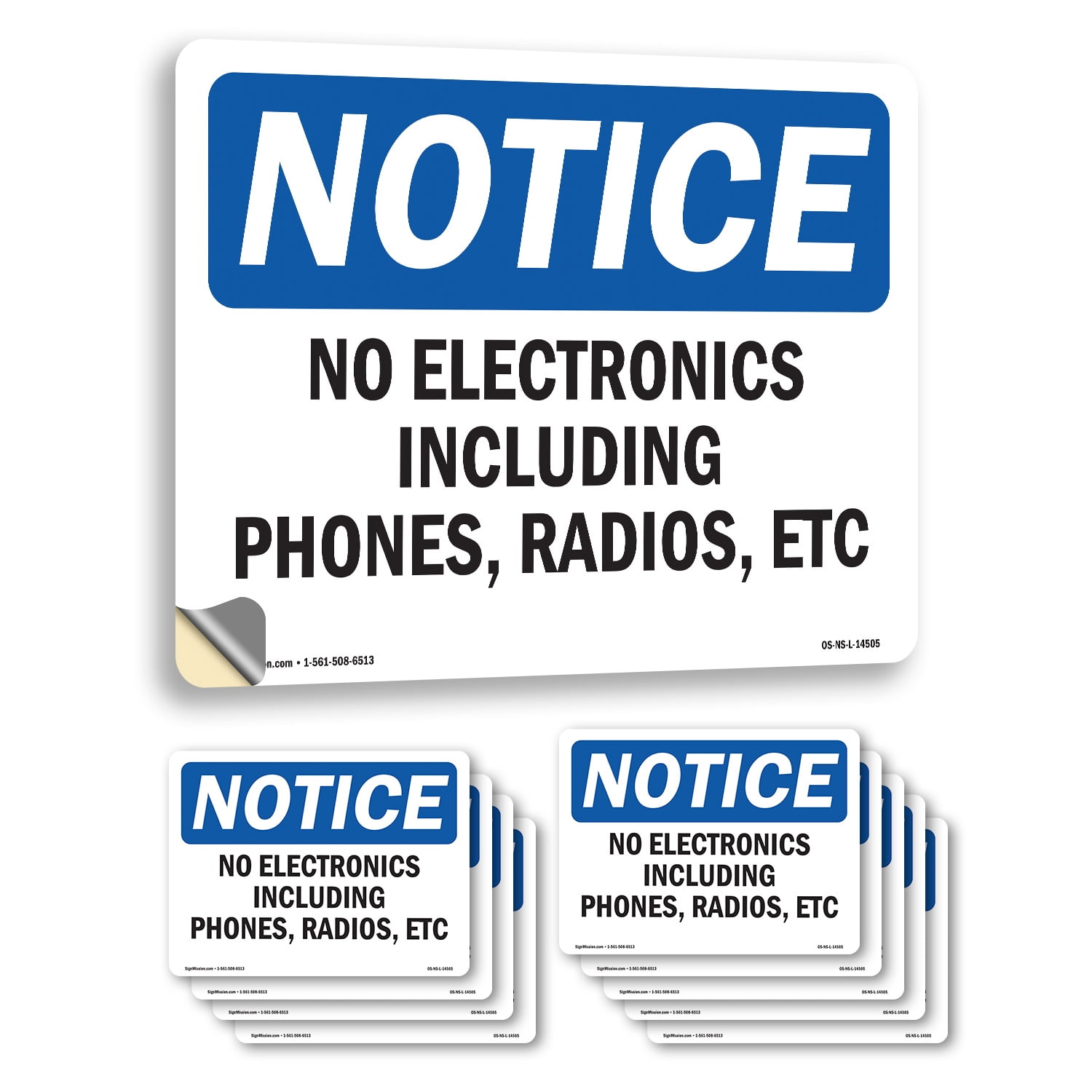 No Electronics Including Phones Radios Etc OSHA Notice Vinyl Decal ...