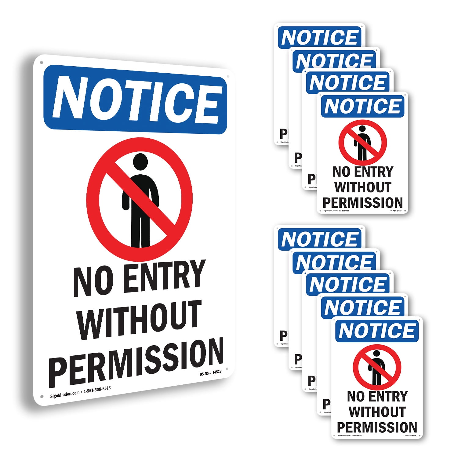 No Entry Without Permission OSHA Notice Aluminum Sign 10 Inch x 7 Inch ...