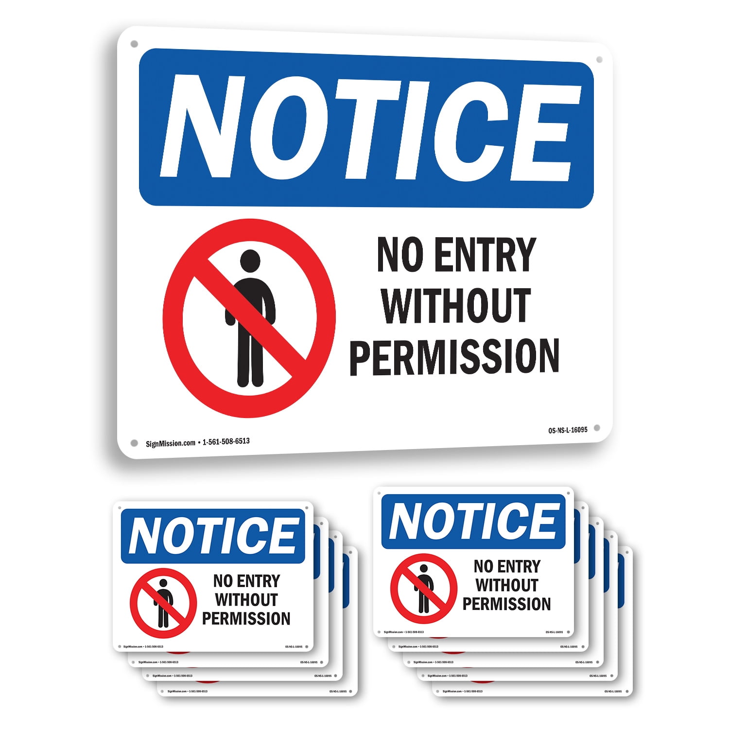 No Entry Without Permission OSHA Notice Aluminum Sign 14 Inch x 10 Inch - 10 Pack - Walmart.com