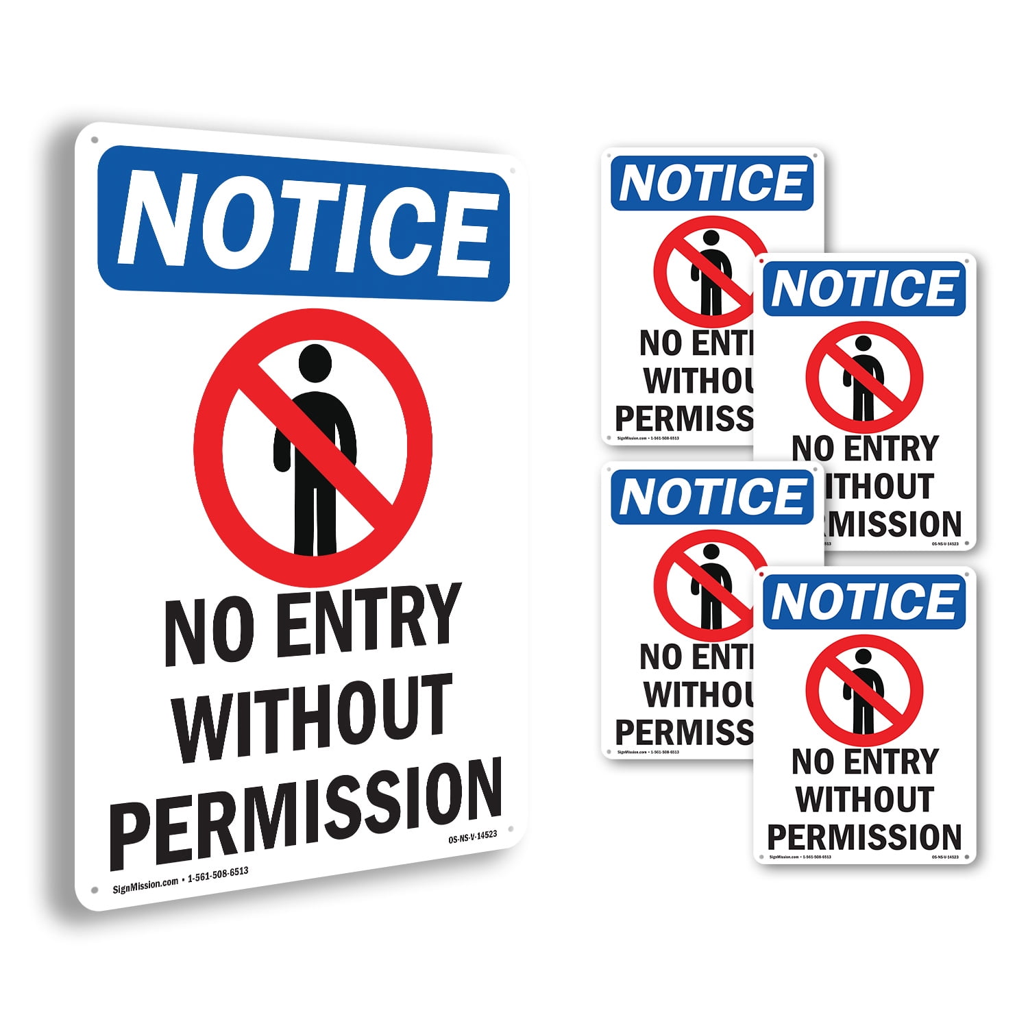 No Entry Without Permission OSHA Notice Rigid Plastic Sign 24 Inch x 18 ...