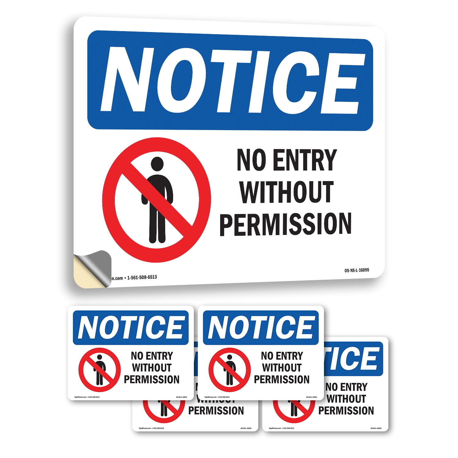 No Entry Without Permission OSHA Notice Vinyl Decal Label 7 Inch x 5 ...