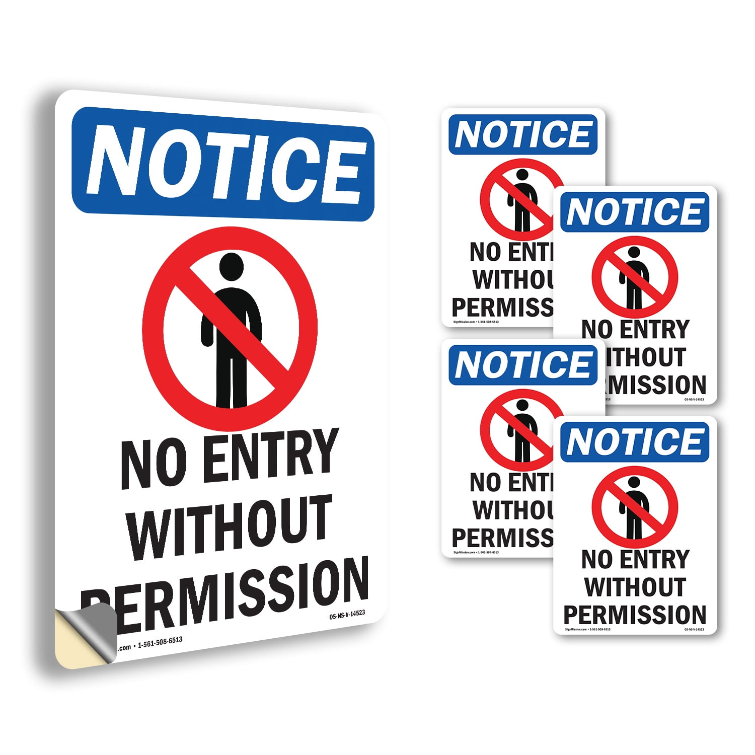 No Entry Without Permission With Symbol OSHA Notice Vinyl Decal Label ...