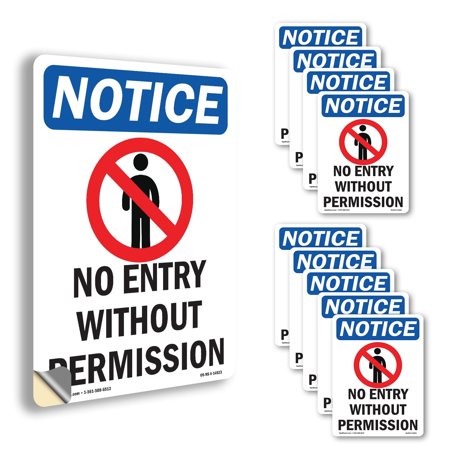 No Entry Without Permission With Symbol OSHA Notice Vinyl Decal Label ...