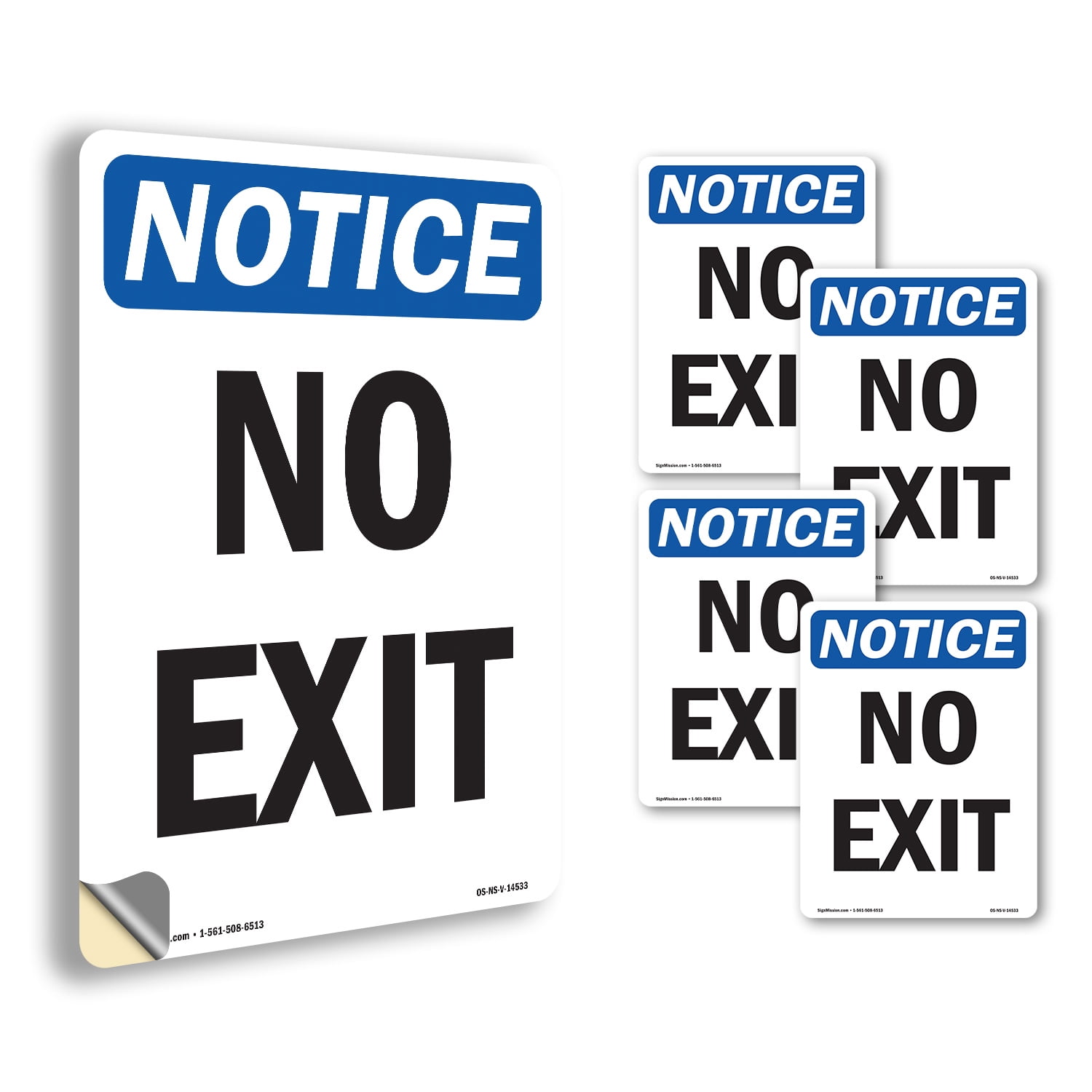 No Exit OSHA Notice Vinyl Decal Label 10 Inch x 7 Inch - 5 Pack ...
