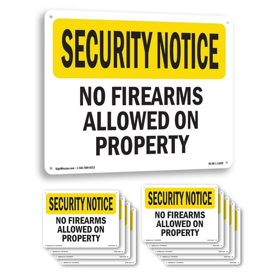 No Firearms Allowed On Property OSHA Security Notice Aluminum Sign 24 ...