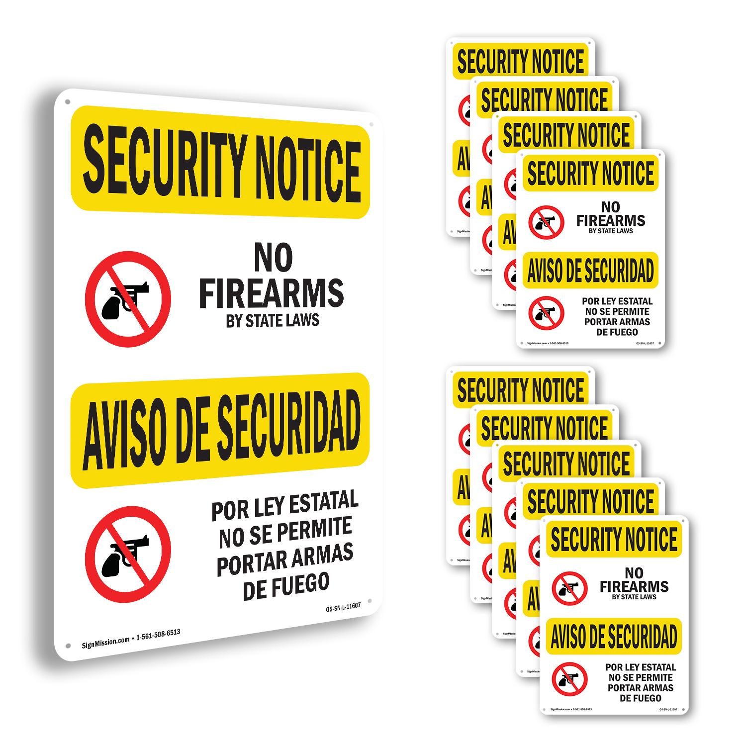 No Firearms By State Law Bilingual OSHA Security Notice Rigid Plastic ...