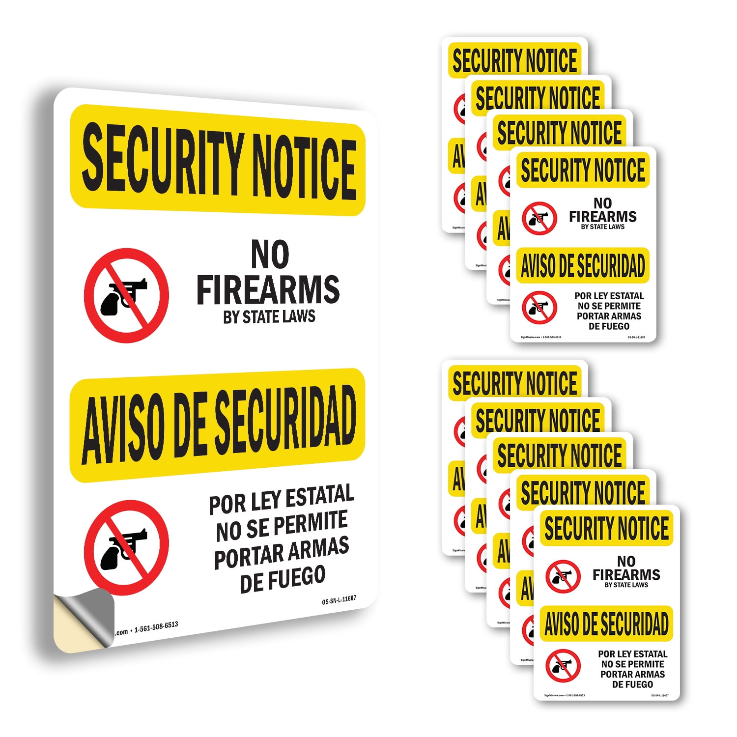 No Firearms By State Law Bilingual OSHA Security Notice Vinyl Decal ...