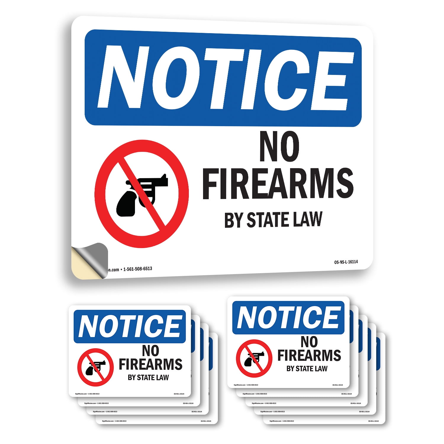 No Firearms By State Law OSHA Notice Vinyl Decal Label 18 Inch x 12 ...