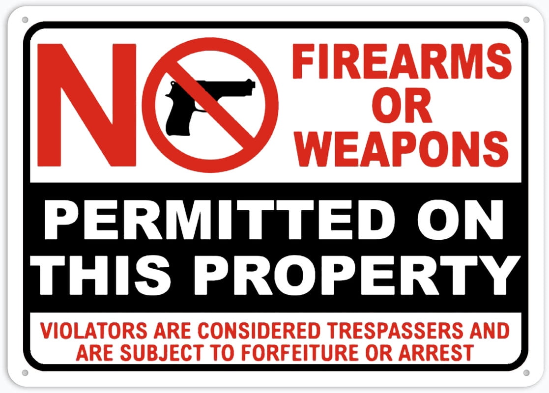 No Firearms Or Weapons Permitted Sign 12X8 Inches Metal Aluminum Signs ...