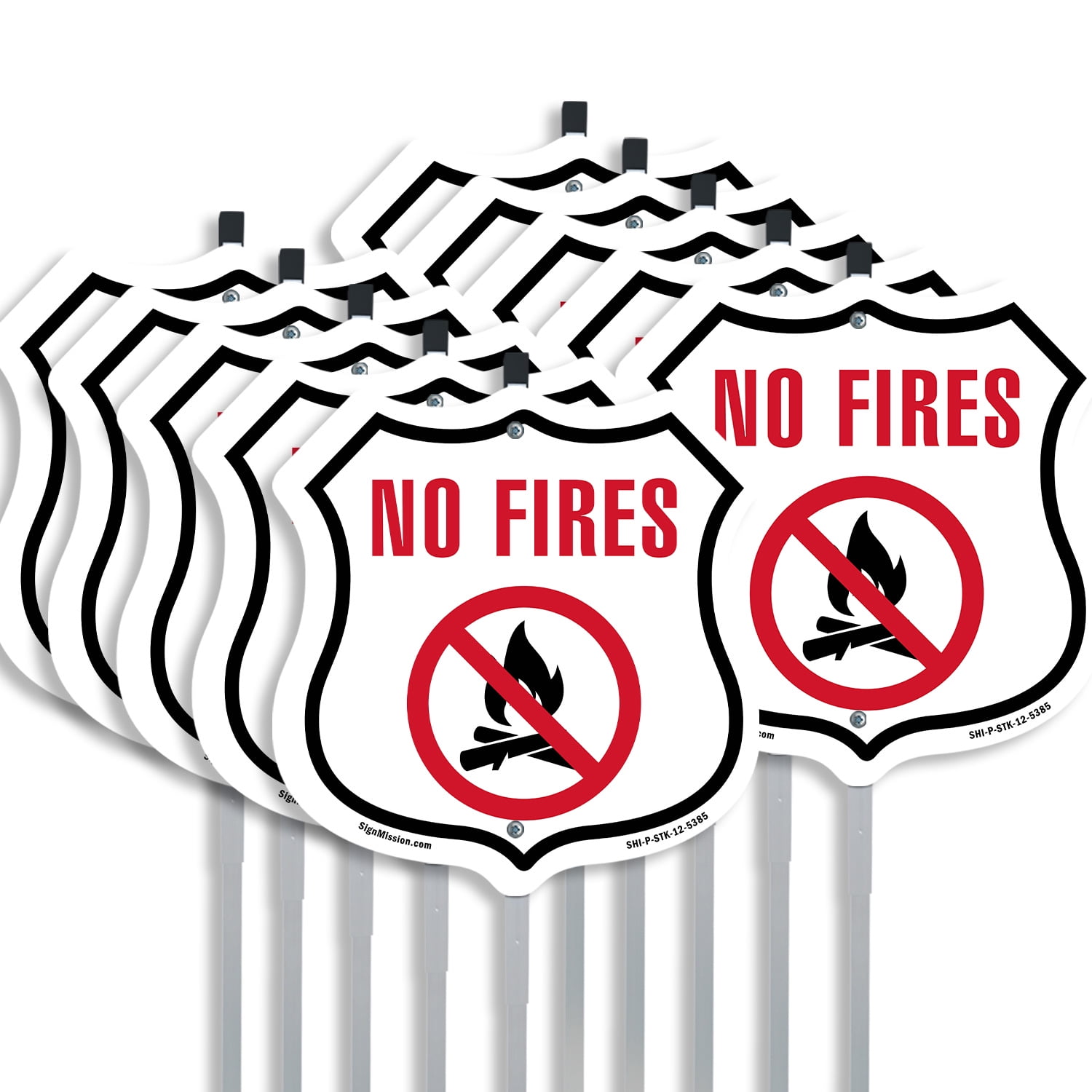No Fires (10 Pack) 12 inch X 12 inch Shield Shaped Commercial Grade ...