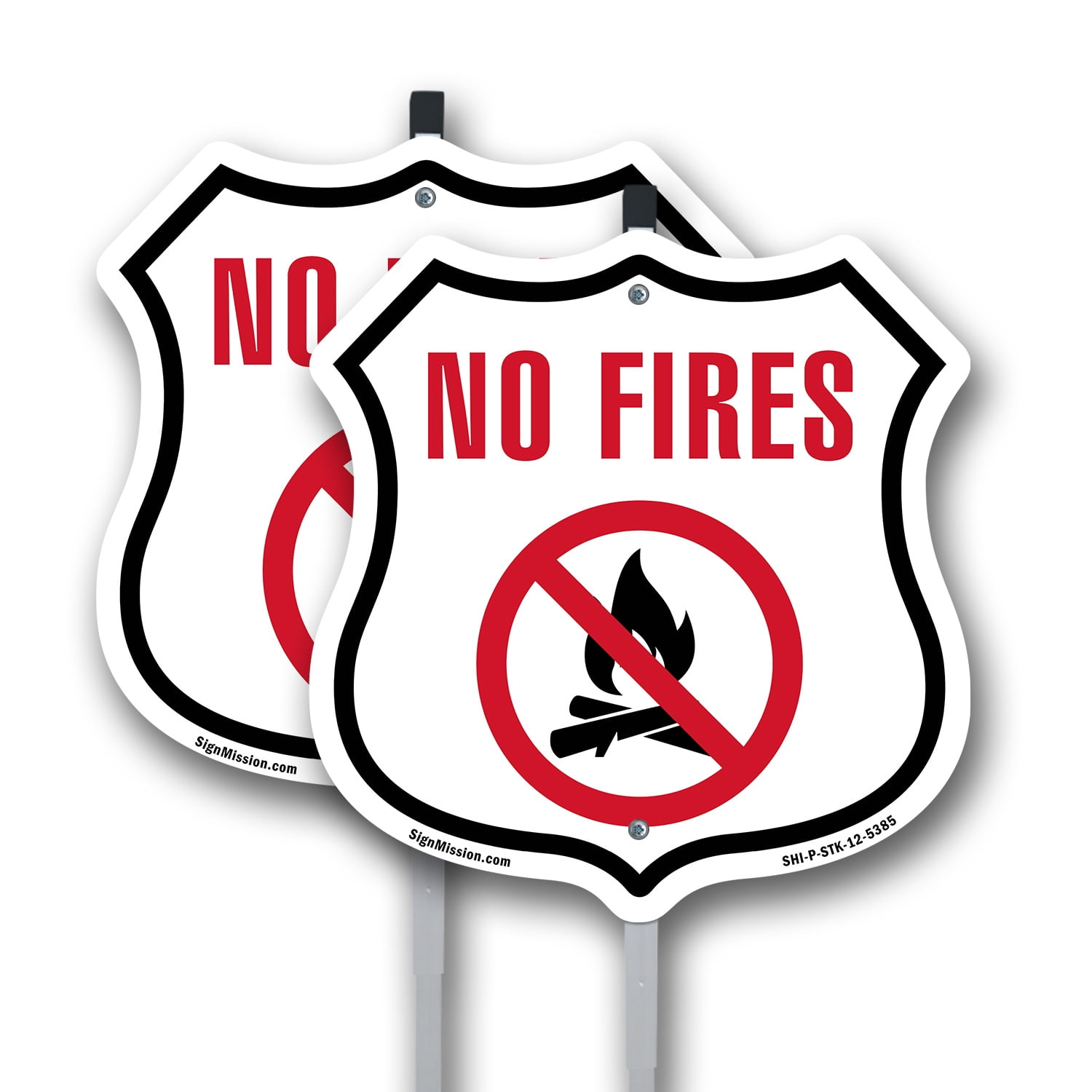 No Fires (2 Pack) 12 inch X 12 inch Shield Shaped Commercial Grade ...