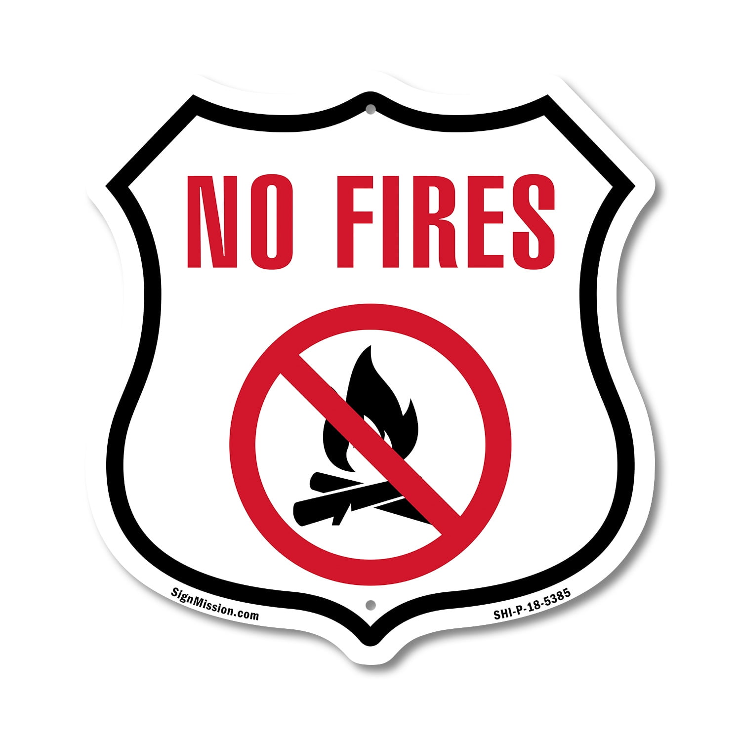No Fires (5 Pack) 12 inch X 12 inch Shield-Shaped Rust-Free Aluminum ...