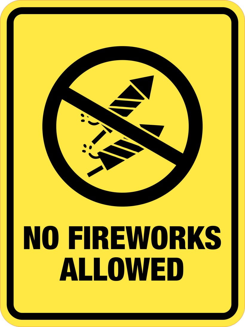 No Fireworks Allowed Wall or Door Sign Home Safety Sign SIZE: 12" x 16 ...