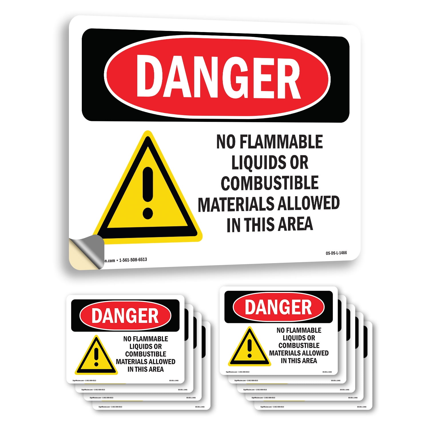 No Flammable Liquids Combustible Materials OSHA Danger Vinyl Decal ...