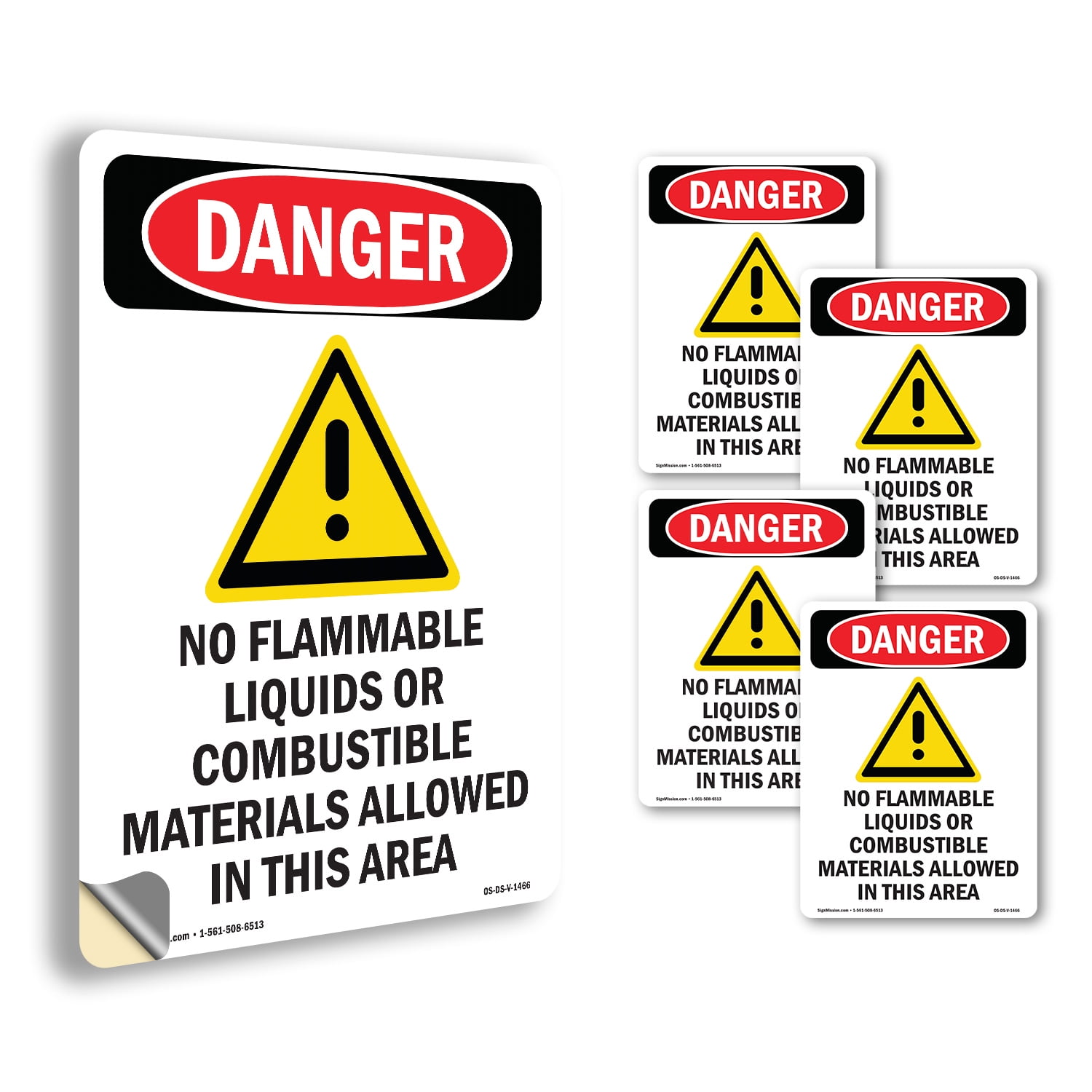 No Flammable Liquids OSHA Danger Vinyl Decal Label 7 Inch x 5 Inch - 5 ...