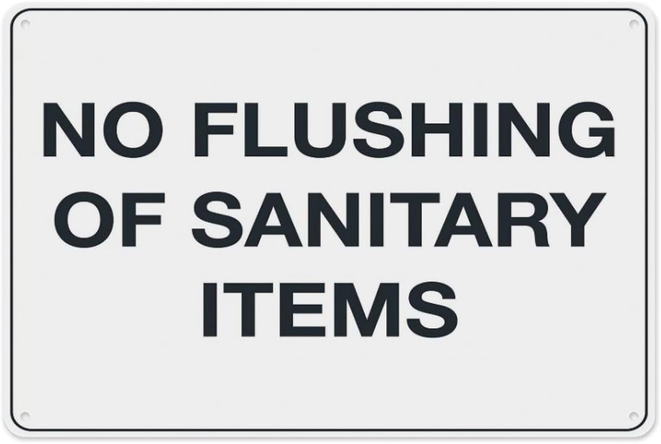 No Flushing Of Sanitary Items Sign 8"x12" - Aluminum Tin Warning for ...