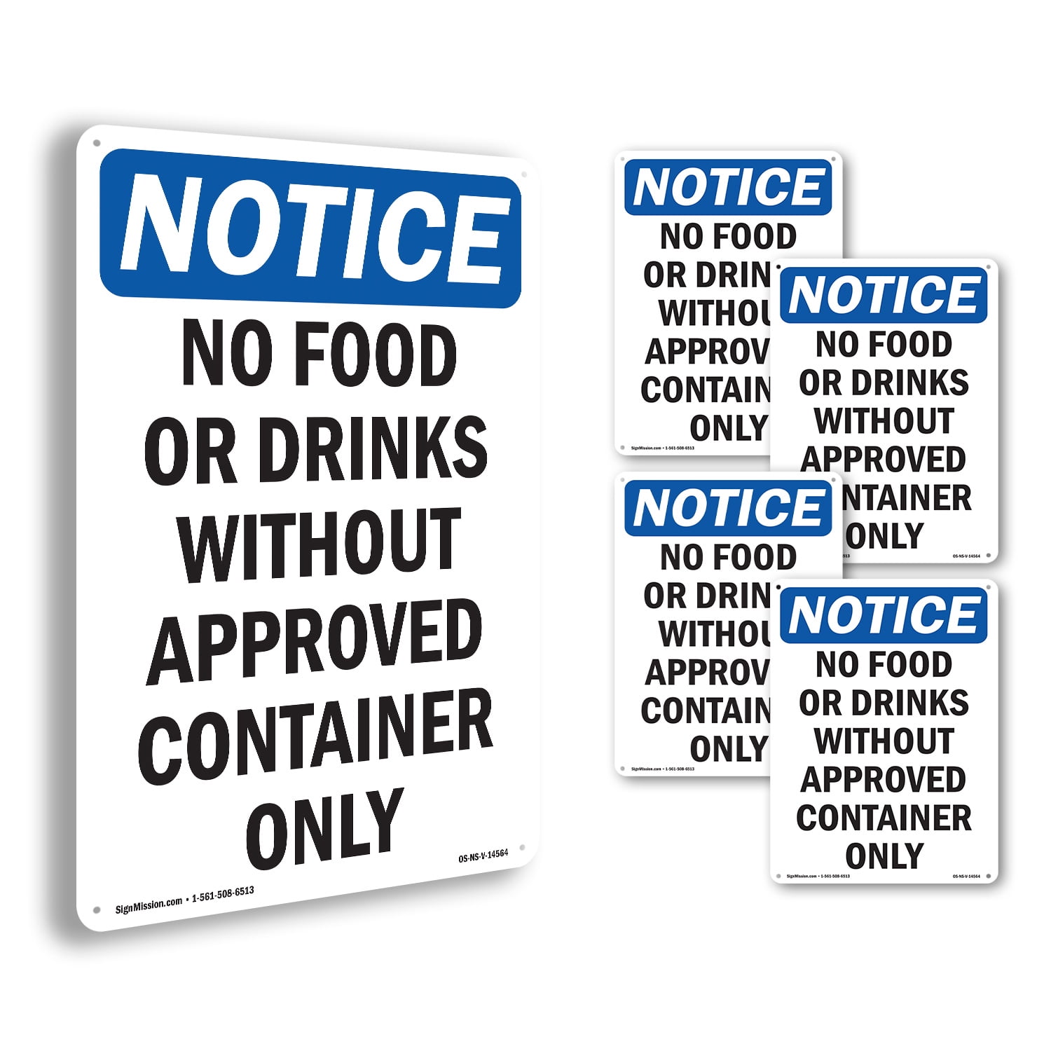 No Food Drinks With Approved Container OSHA Notice Rigid Plastic Sign ...