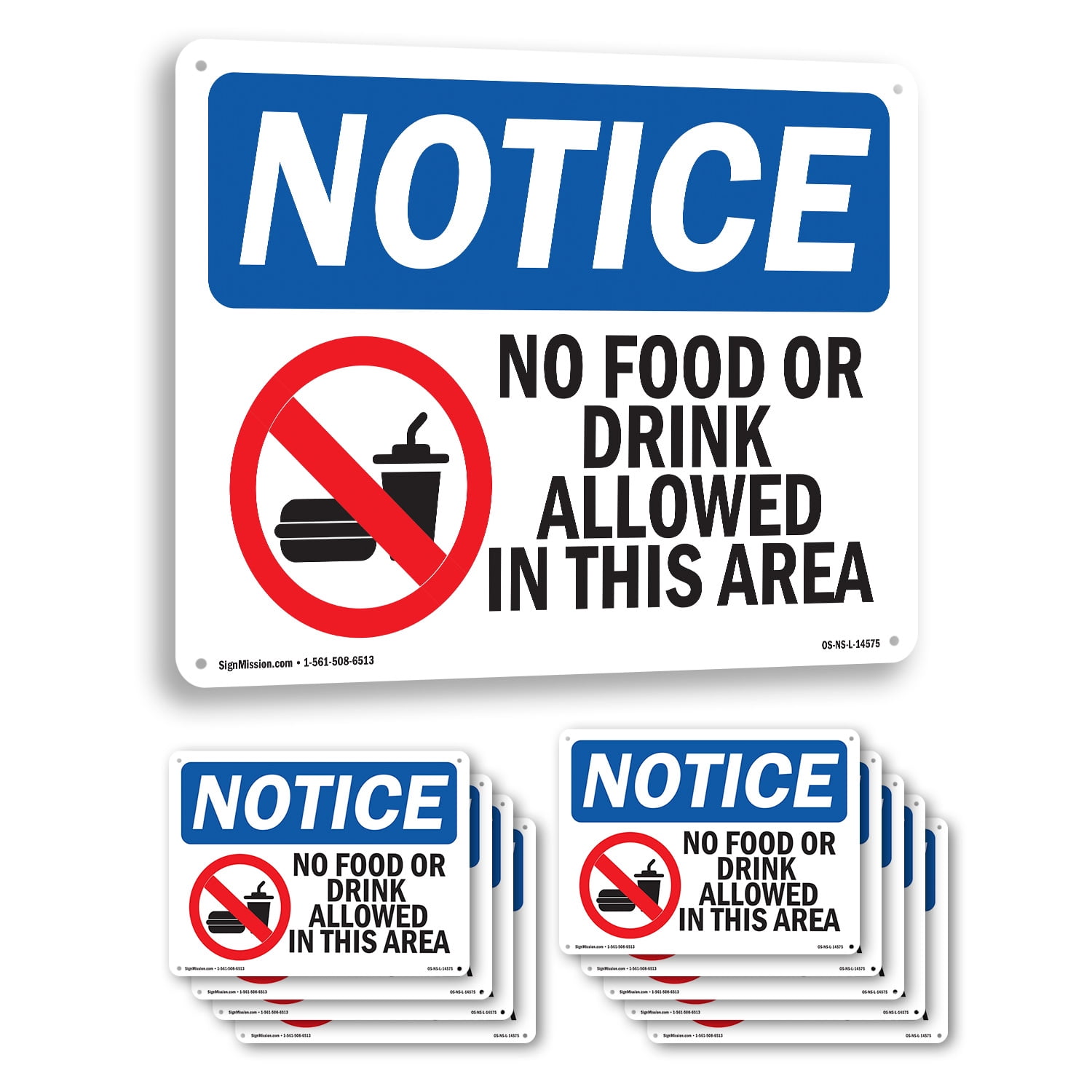 No Food Or Drink Allowed In This Area OSHA Notice Aluminum Sign 14 Inch ...