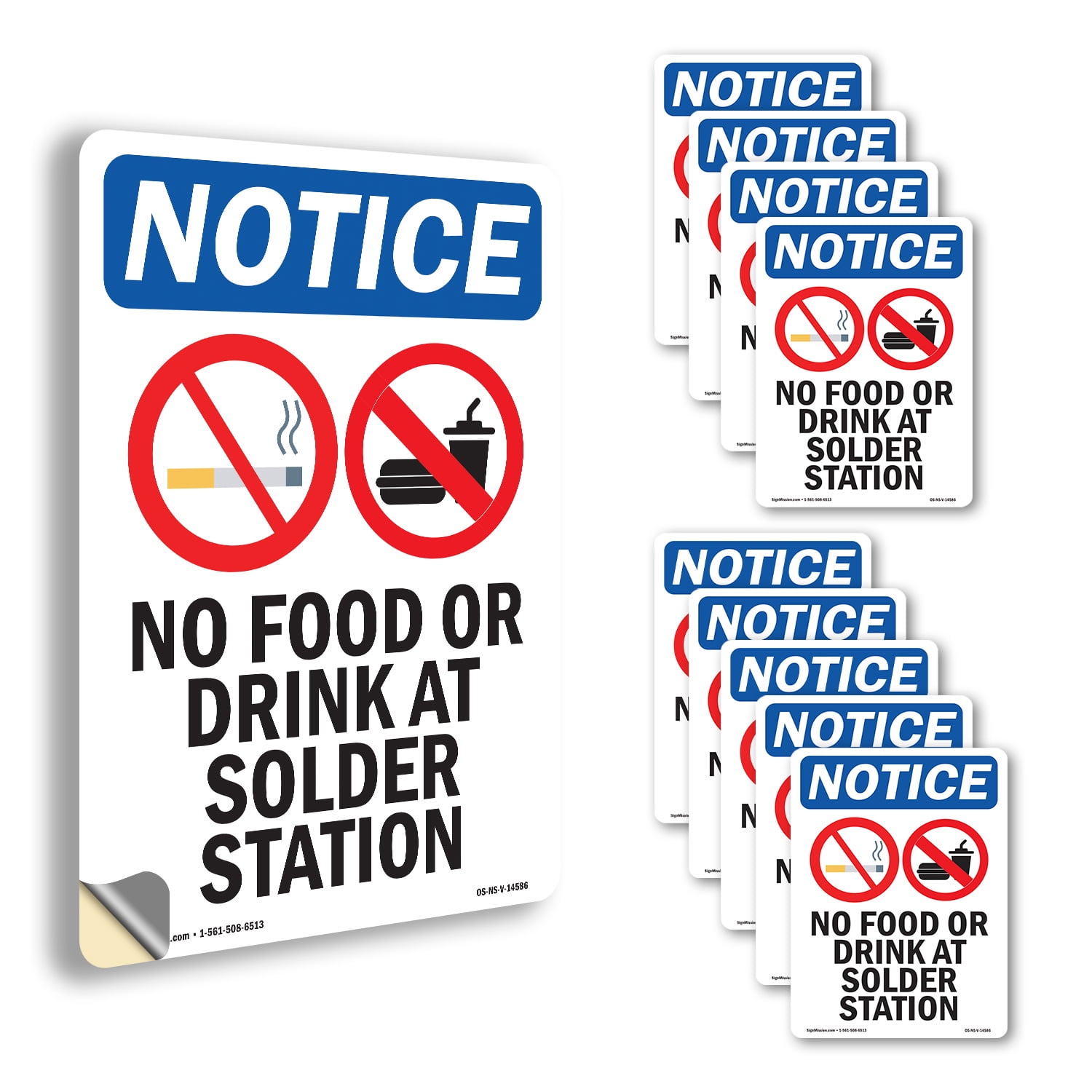 No Food Or Drink At With Symbol OSHA Notice Vinyl Decal Label 18 Inch x ...