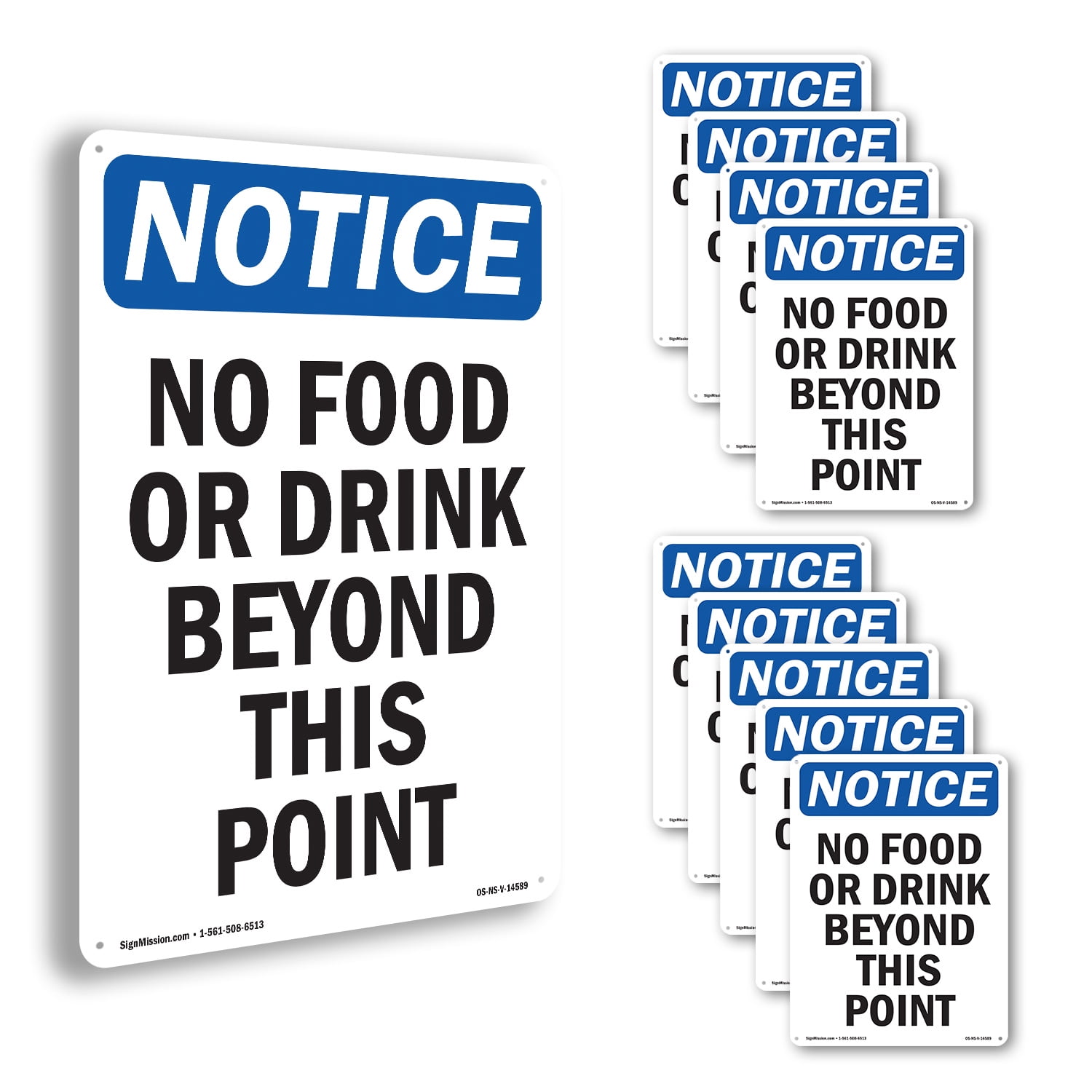 No Food Or Drink Beyond This Point OSHA Notice Rigid Plastic Sign 10 Inch x 7 Inch - 10 Pack ...