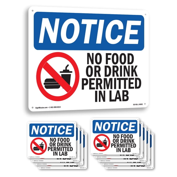 No Food Or Drink Permitted In Lab OSHA Notice Aluminum Sign 24 Inch x ...
