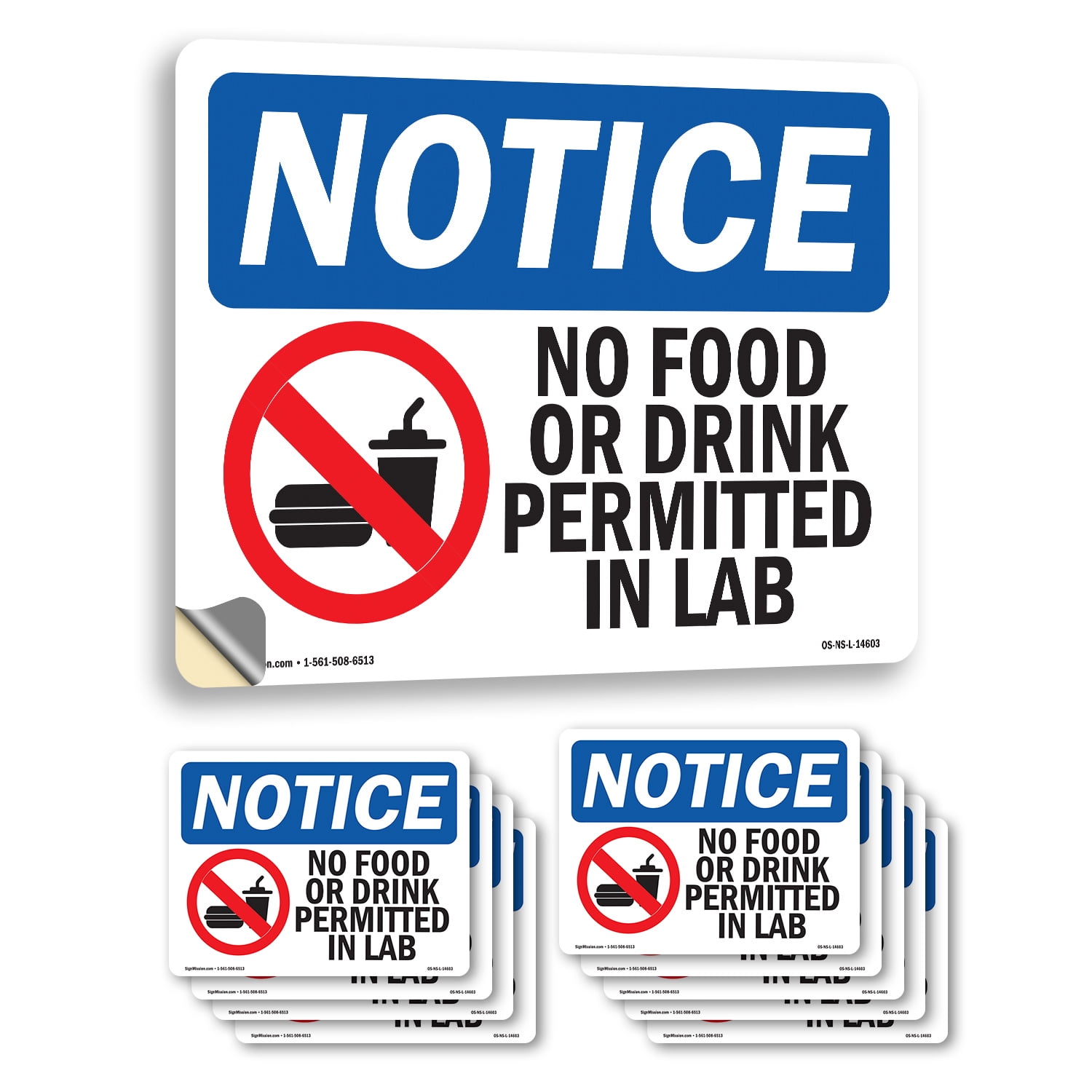 No Food Or Drink Permitted In Lab With Symbol OSHA Notice Vinyl Decal ...
