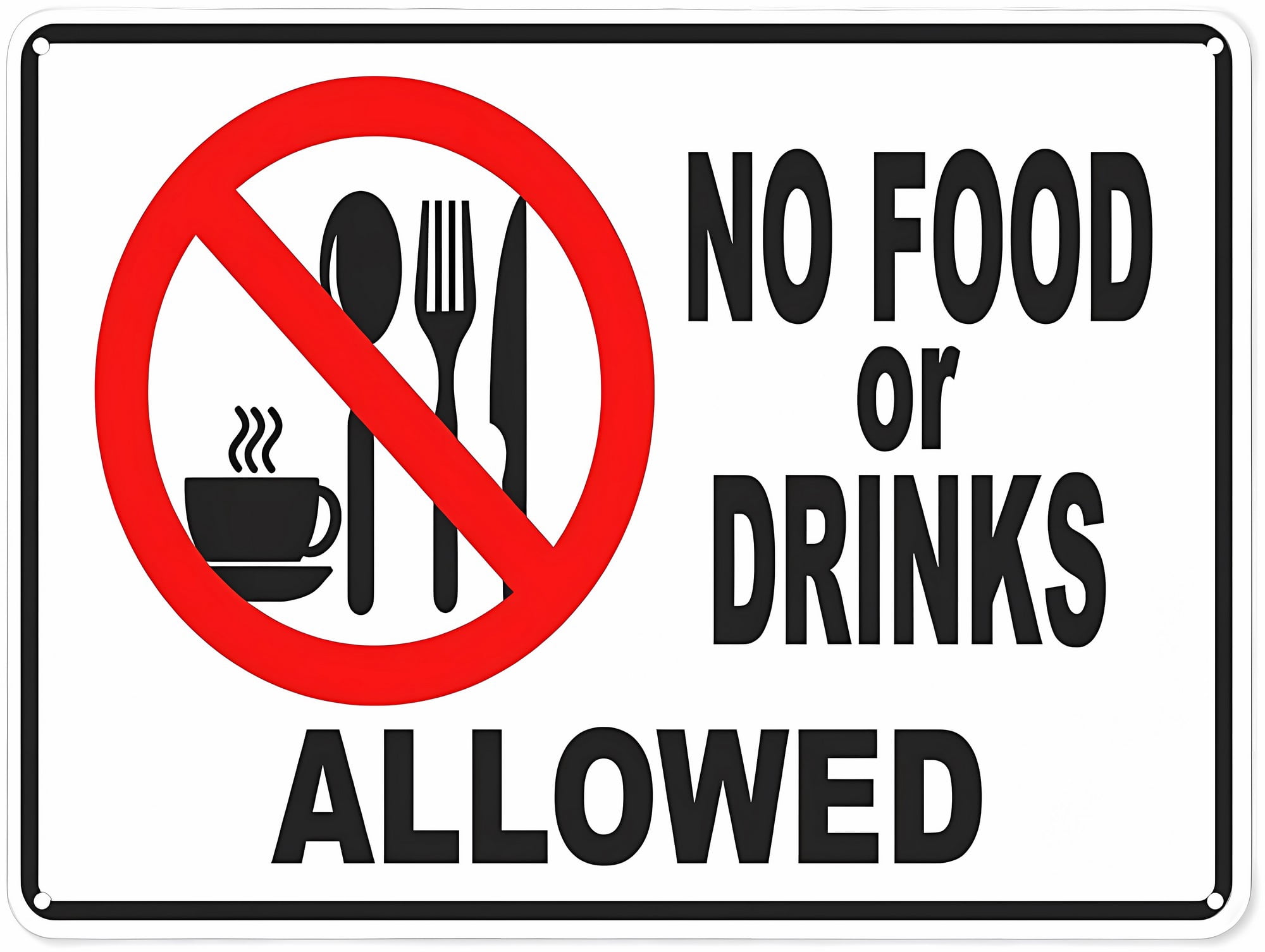 No Food Or Drinks Allowed Safety Sign - 8"x12" Aluminum Danger Tin Road ...