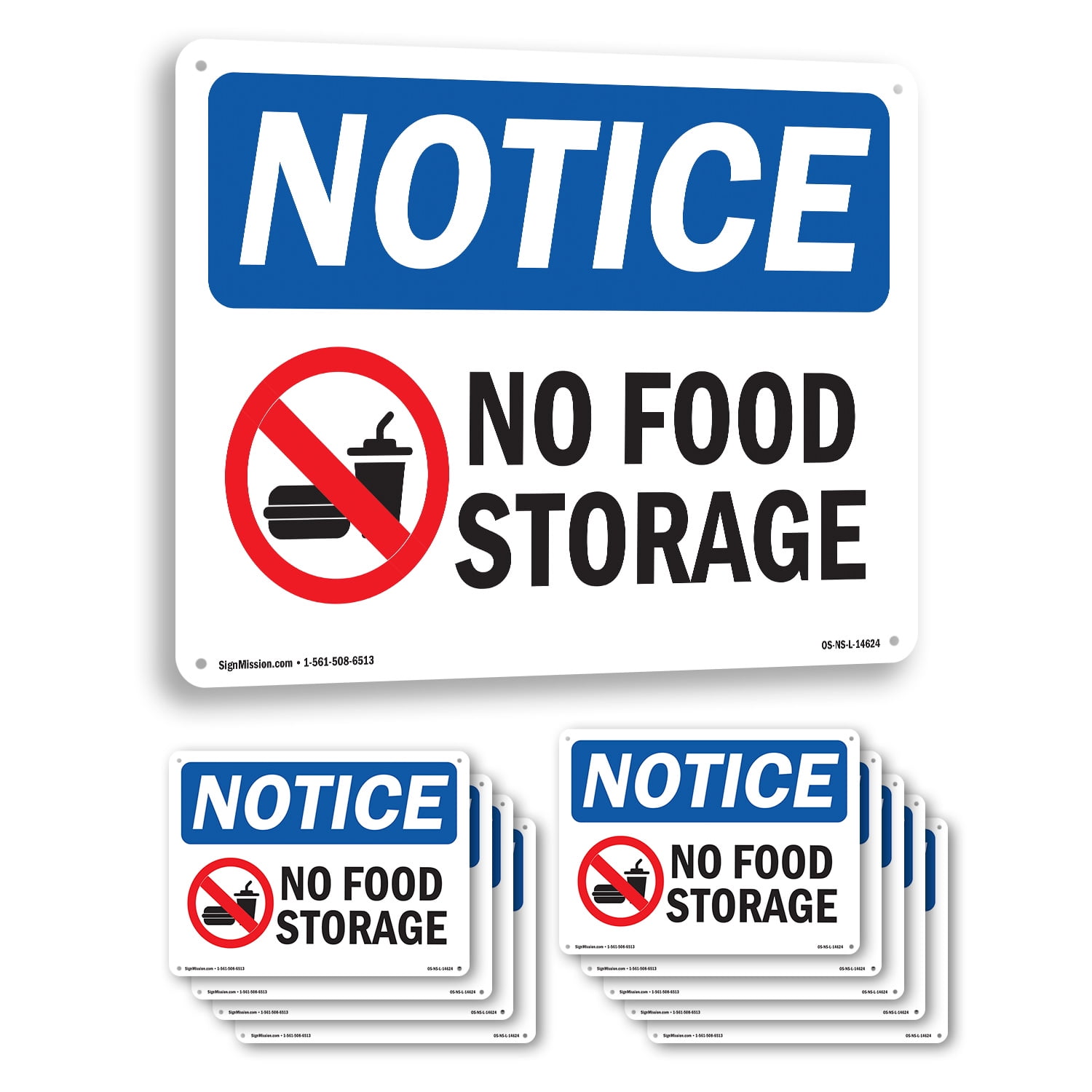 No Food Storage OSHA Notice Rigid Plastic Sign 14 Inch x 10 Inch - 10 ...