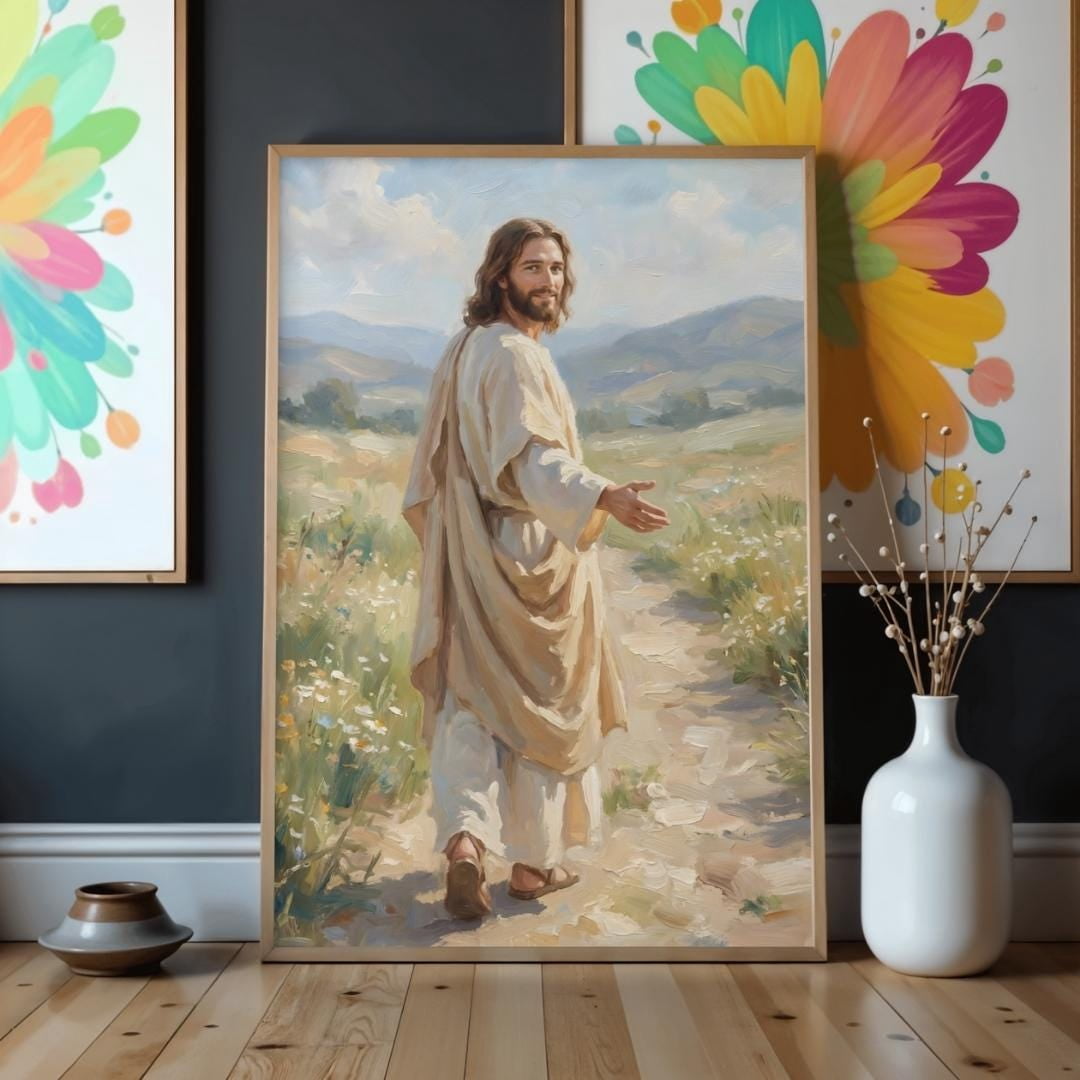 (No Frame) Follow Christ – Jesus Walking Path Wall Art | Christian ...