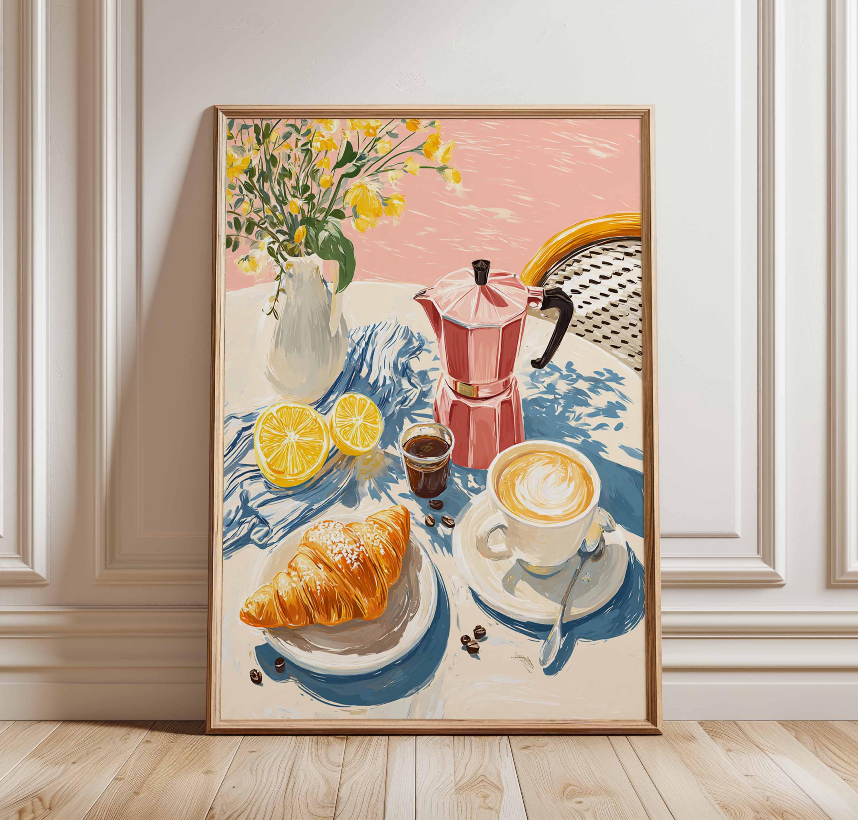 No Frame French Café Breakfast Art Print – Coffee and Croissant Kitchen ...