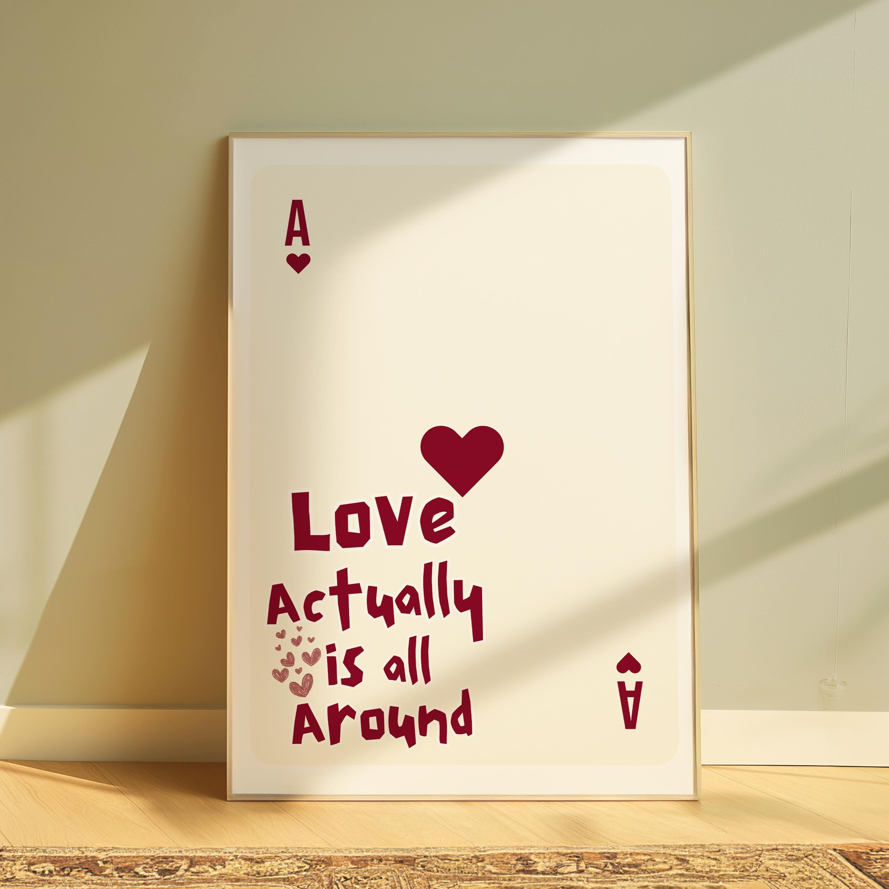 (No Frame) Love Actually Is All Around Poster, Playing Card Retro Print ...