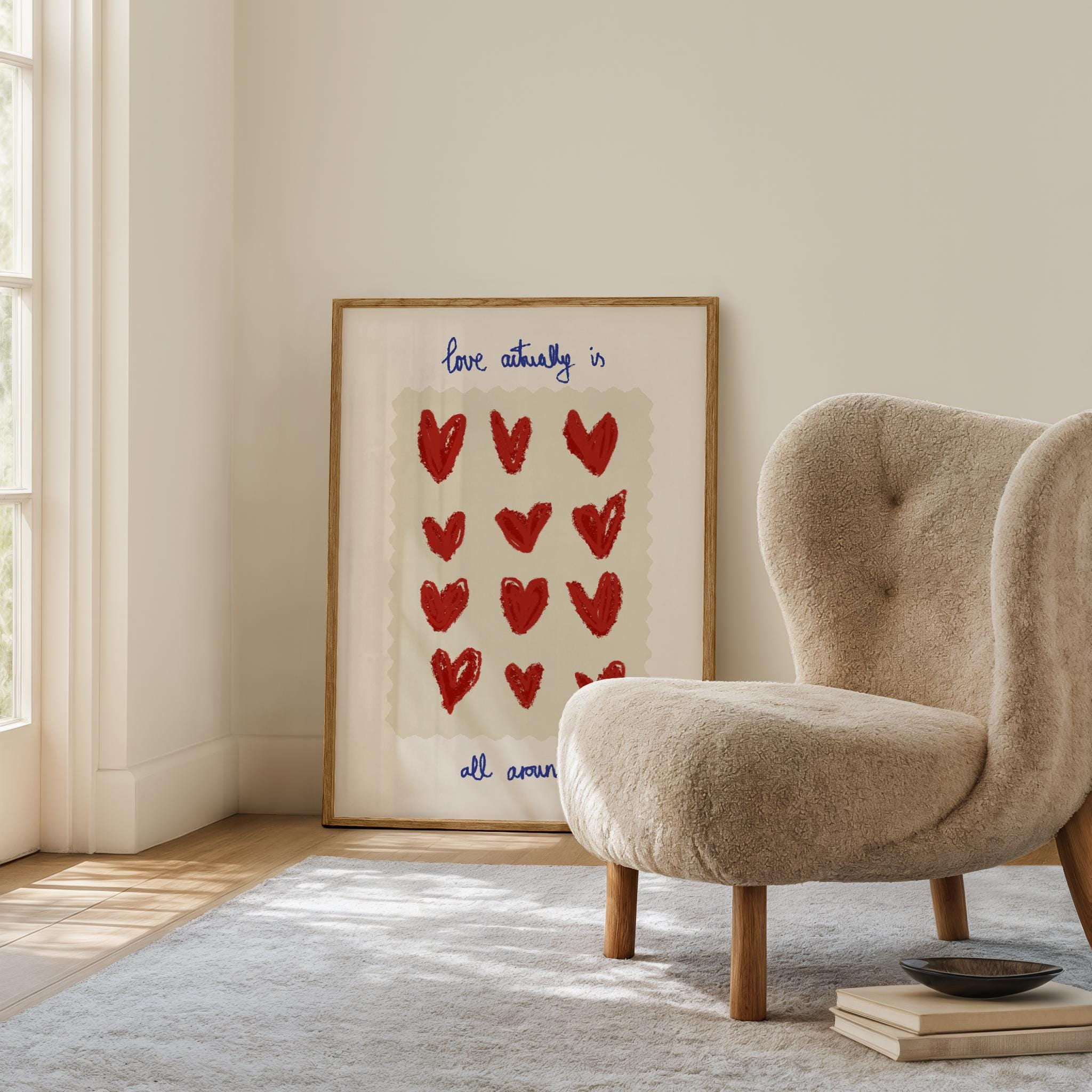No Frame Love actually is all around Poster Hearts Red Blue Love Quote ...