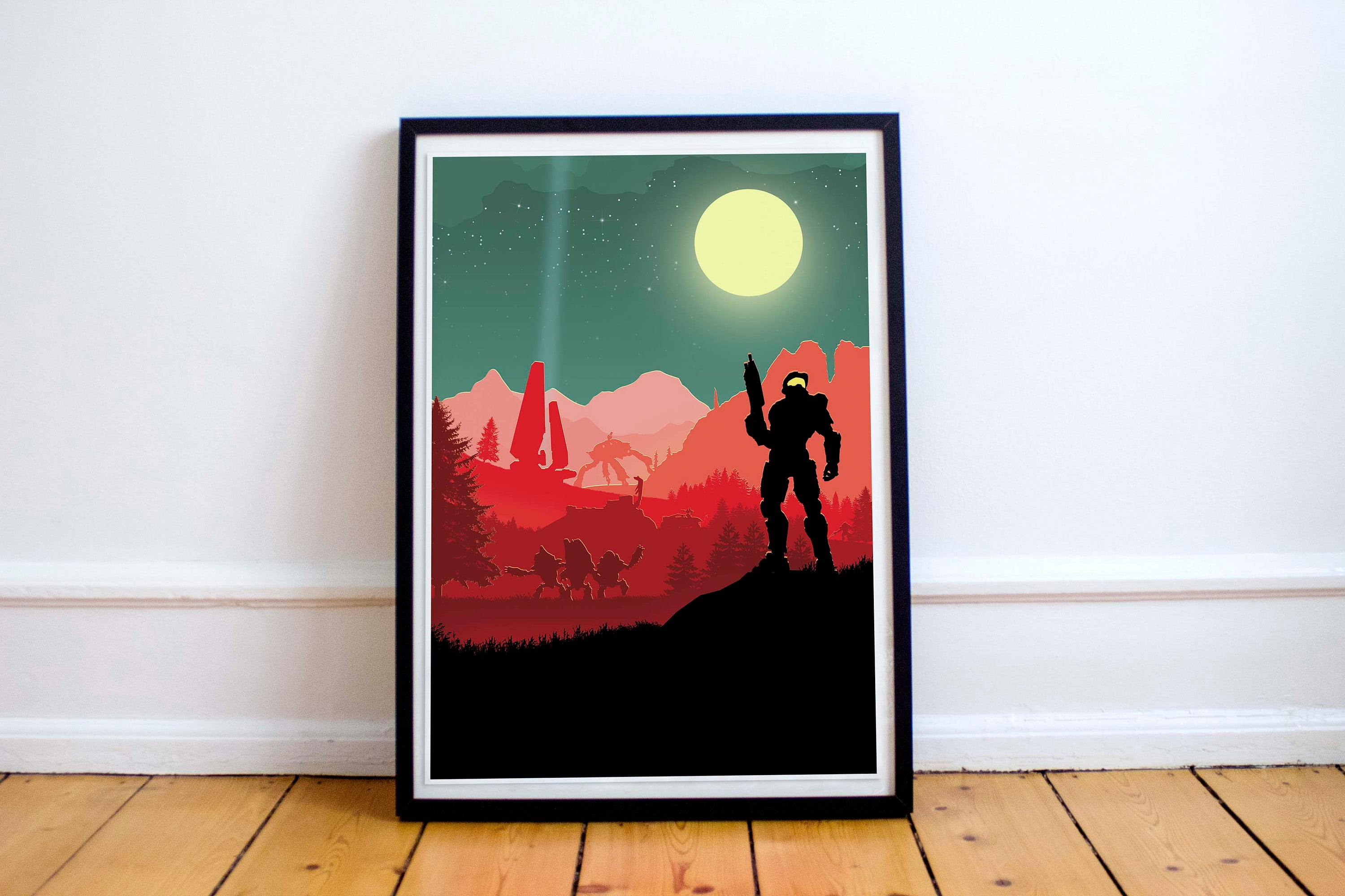 No Frame The Chief Video Game Poster, gaming art, minimalist, Video ...