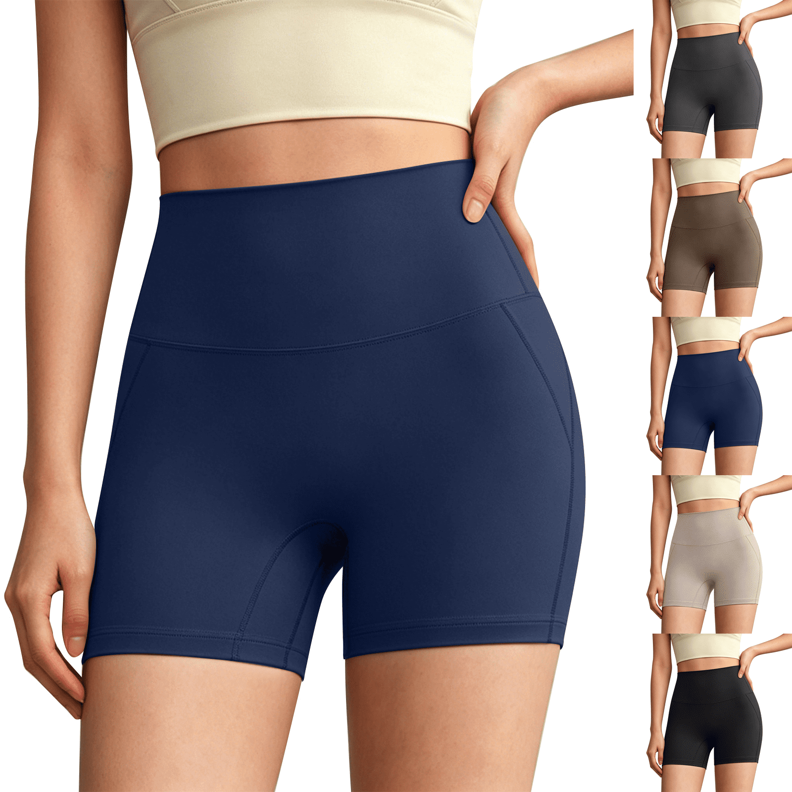 No Front Seam Biker Shorts Womens High Waisted Pull on Leggings Workout ...