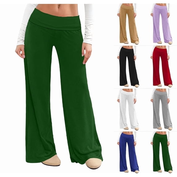 No Front Seam Wide Leg Pants for Women - High Waisted Yoga Lounge ...