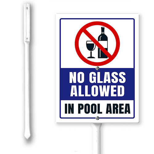 No Glass Allowed In Pool Area Yard Sign with Stake 8 x 12 inch Aluminum ...