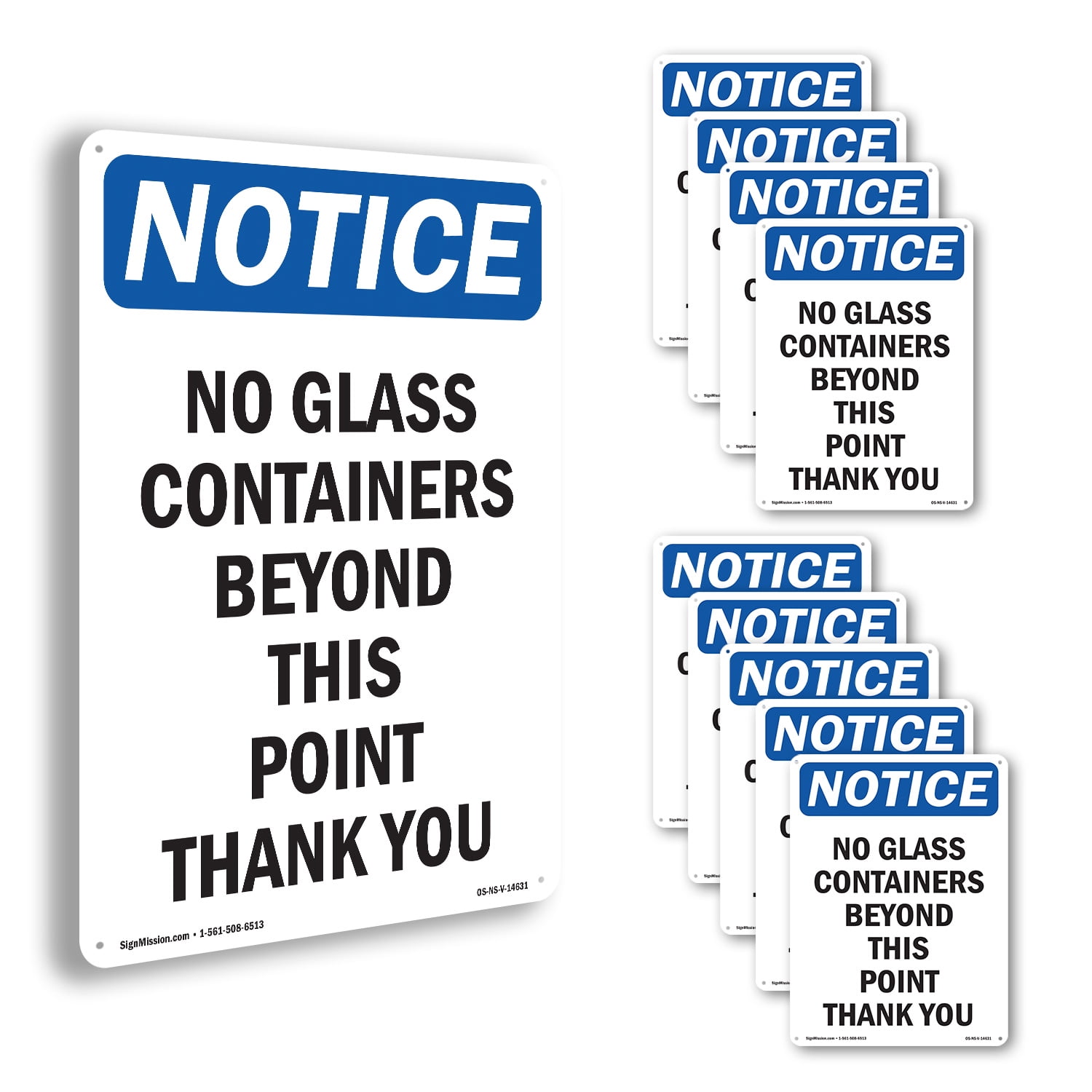 No Glass Containers Beyond This OSHA Notice Aluminum Sign 10 Inch x 7 ...