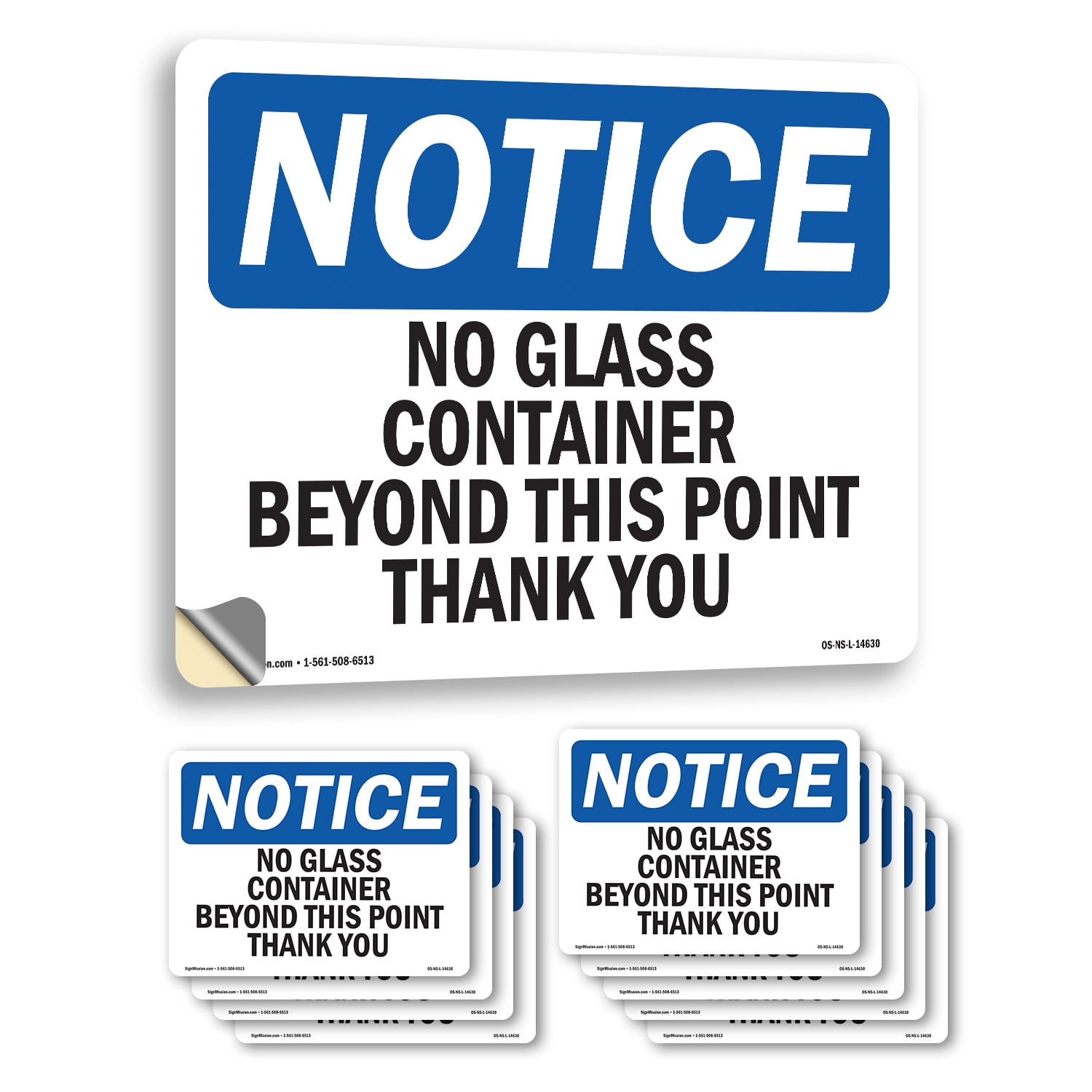 No Glass Containers Beyond This Point Thank You OSHA Notice Vinyl Decal ...