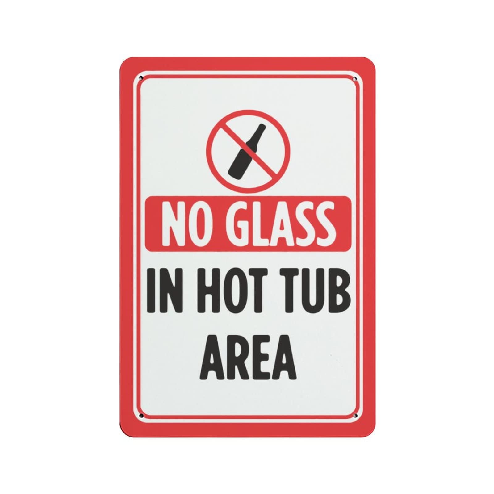 No Glass In Hot Tub Area Red Black Print Pool Rules Warning Metal Signs ...