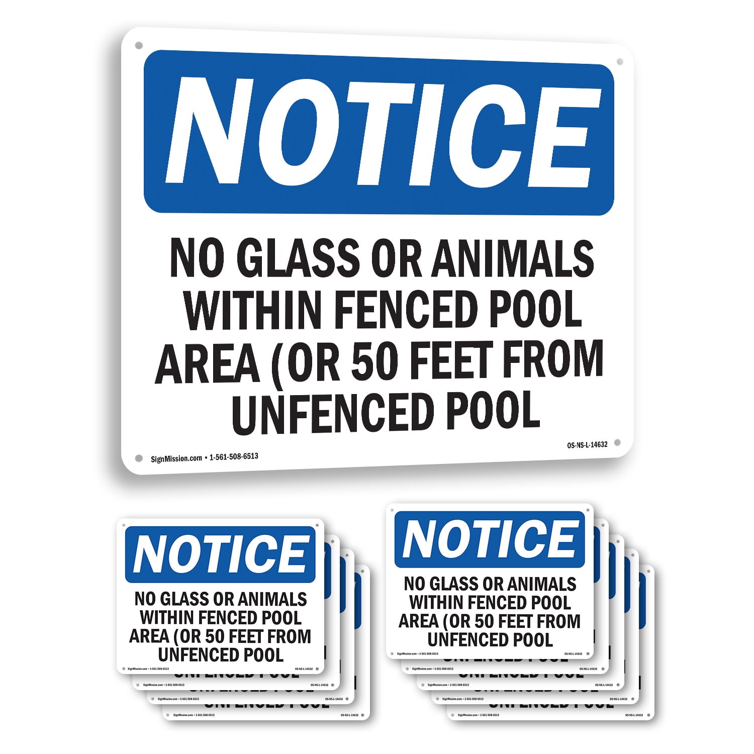No Glass Or Animals Within Fenced Pool Area OSHA Notice Aluminum Sign ...