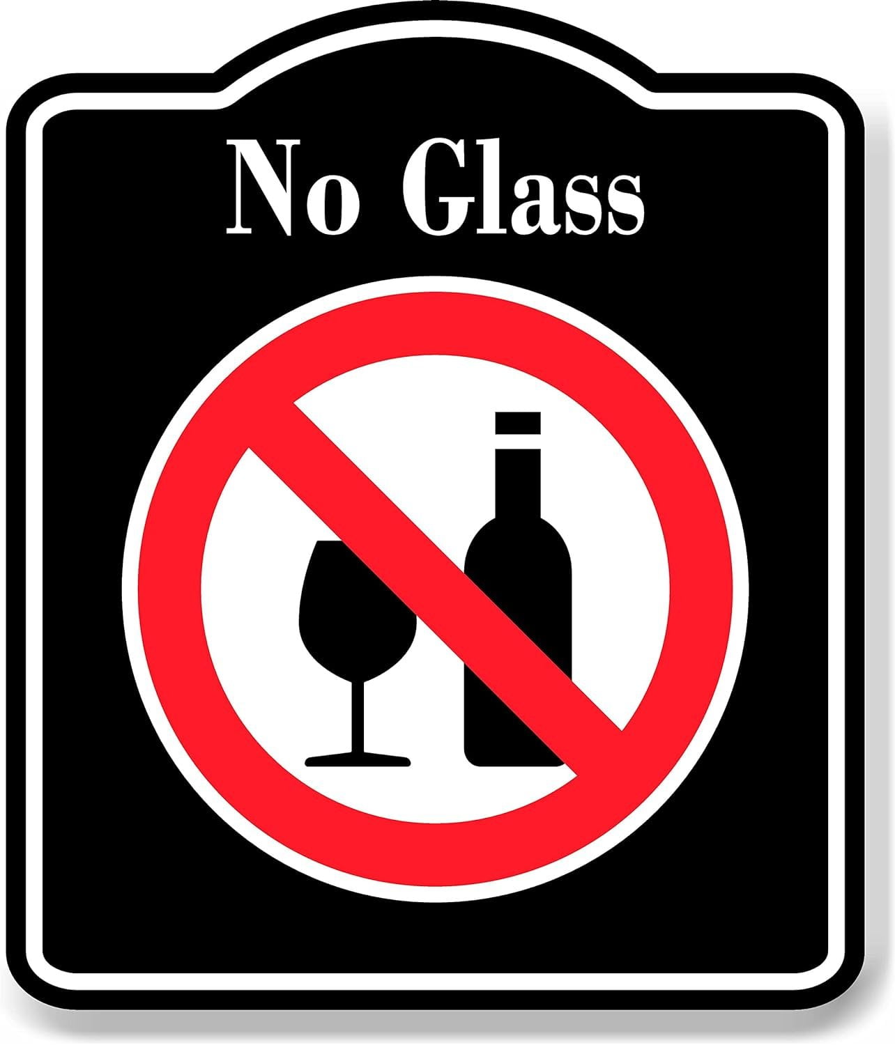 No Glass Symbol Prohibition BLACK Aluminum Composite Sign, 20"24 ...