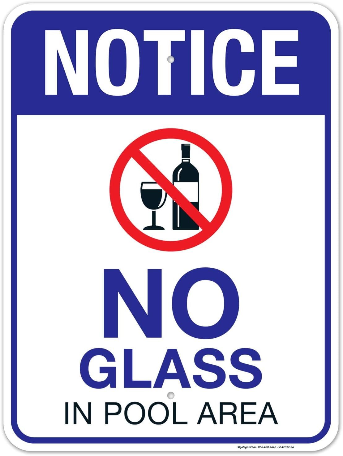 No Glass in Pool Area Sign, Pool Sign, 18x24 Inches, Rust Free .063 ...