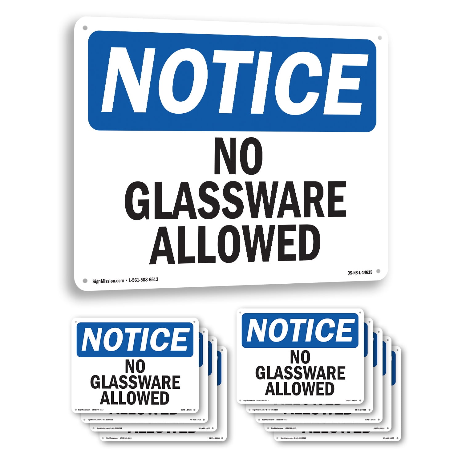 No Glassware Allowed OSHA Notice Rigid Plastic Sign 18 Inch x 12 Inch ...