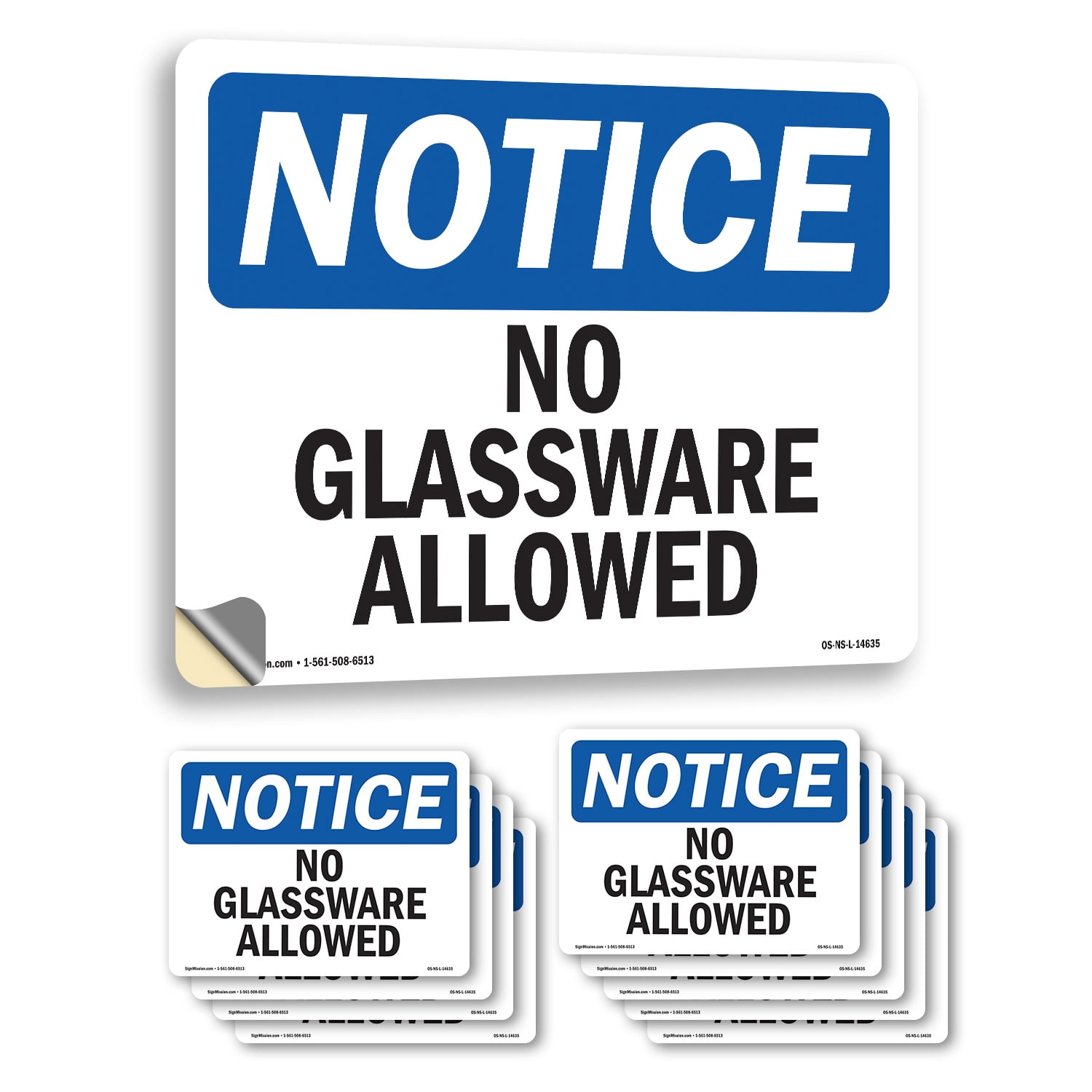 No Glassware Allowed OSHA Notice Vinyl Decal Label 24 Inch x 18 Inch ...